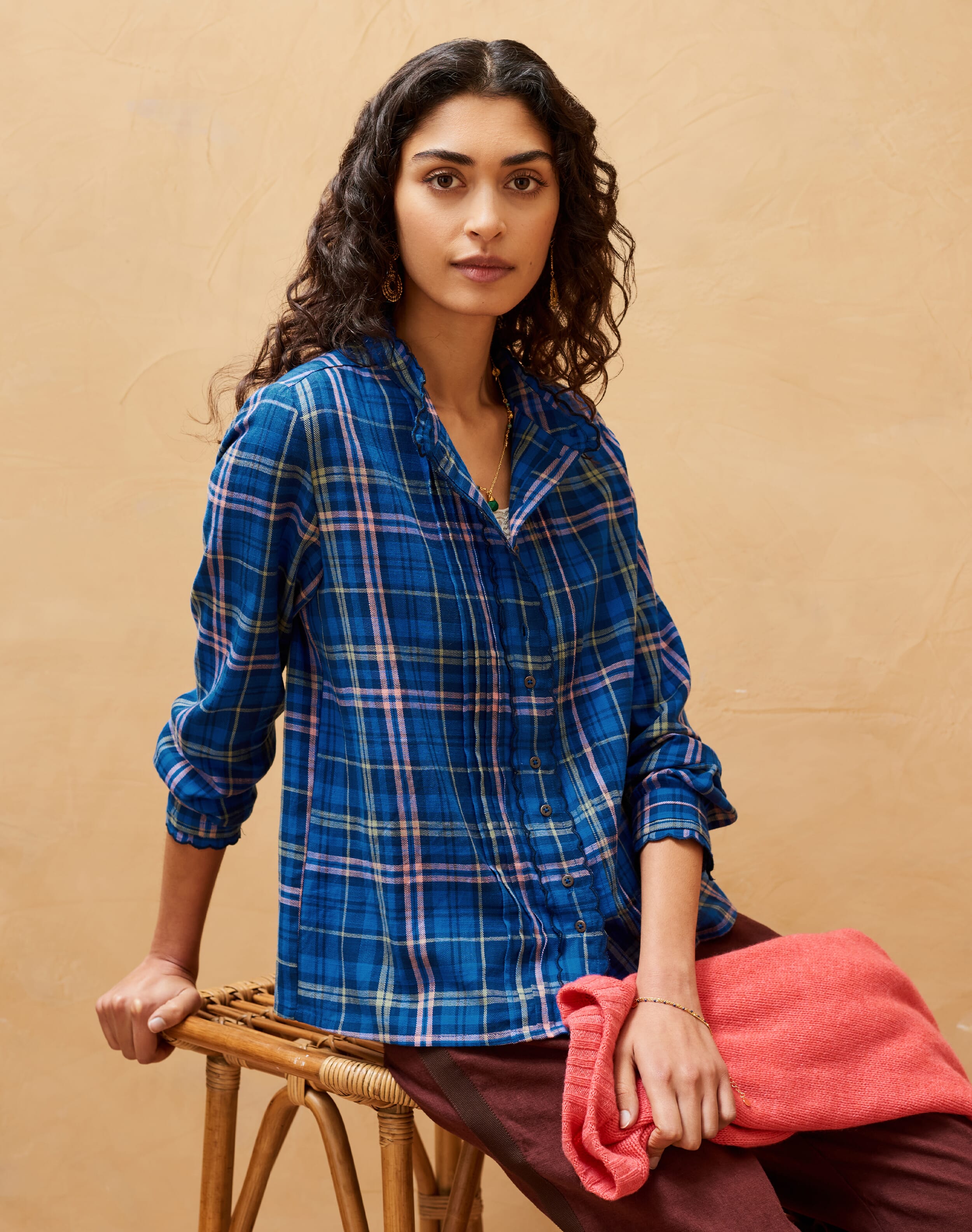 Blue Brushed Cotton Check Shirt | Women's Shirts | Brora Fashion