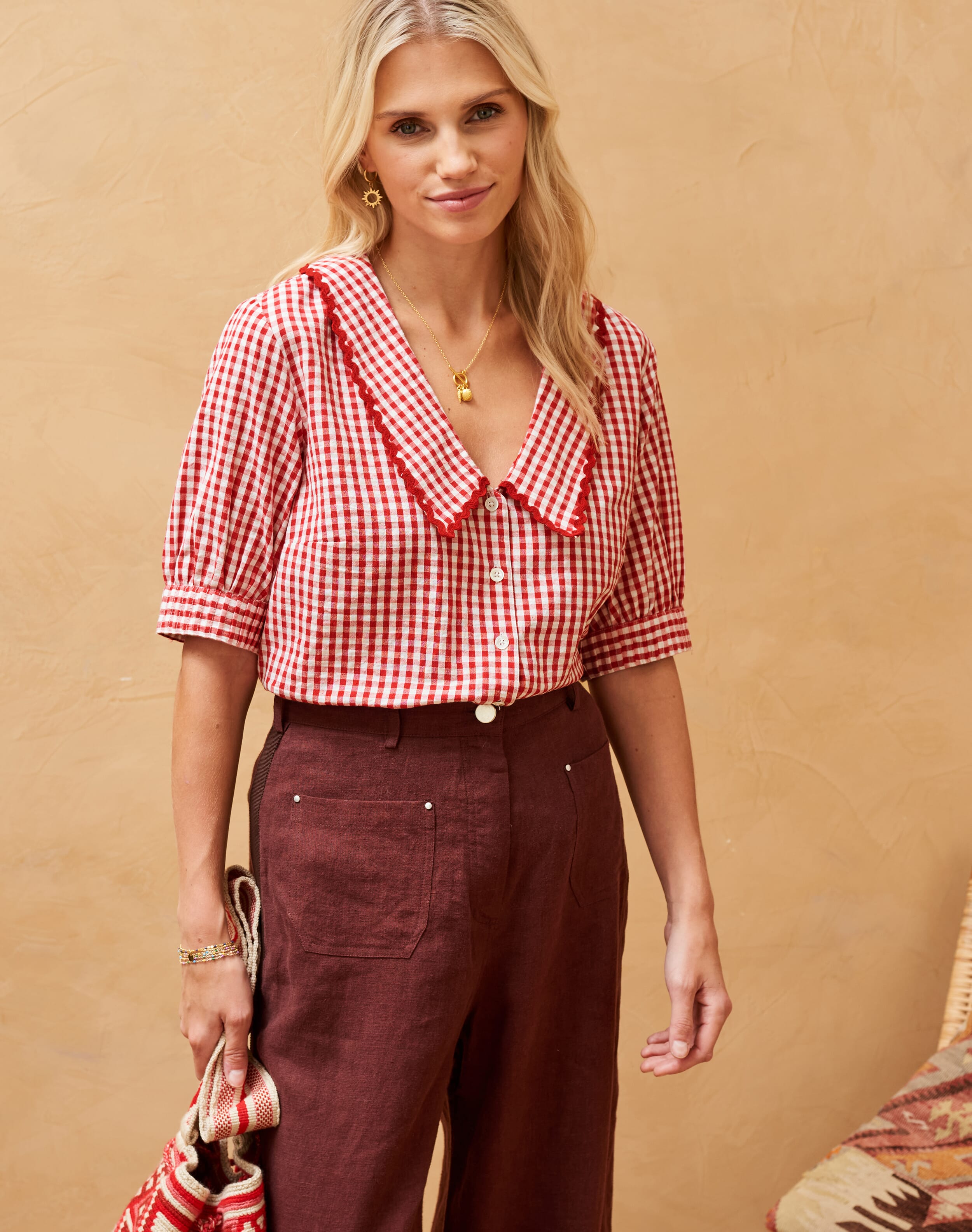 Red Gingham Ric Rac Shirt | Women's Shirts | Brora Fashion