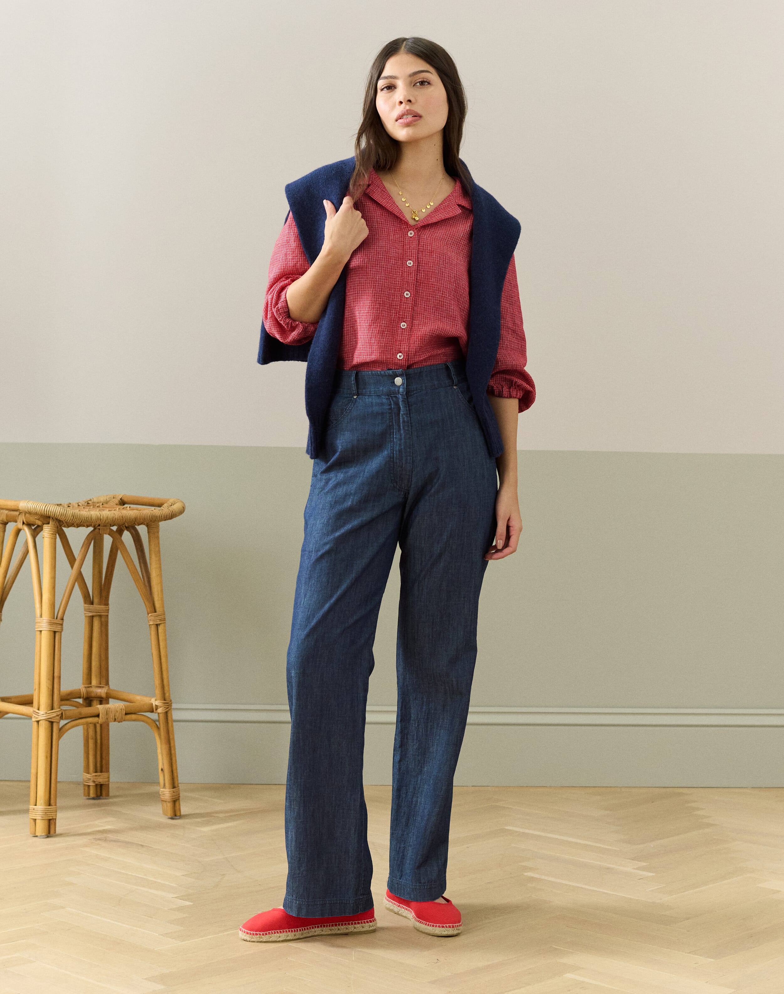 Graphic Check Linen Shirt in Crimson | Women's Shirts | Brora