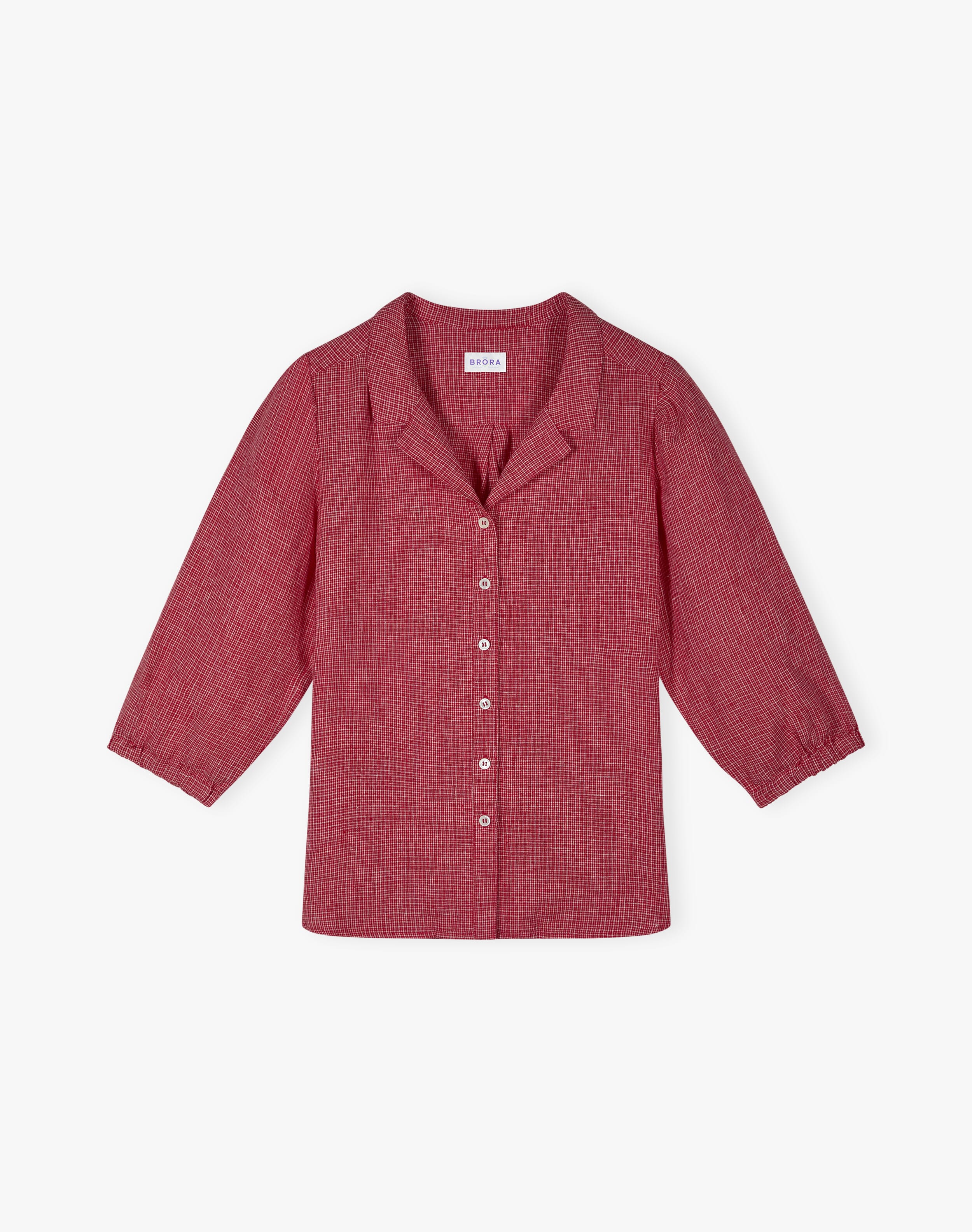 Graphic Check Linen Shirt in Crimson | Women's Shirts | Brora