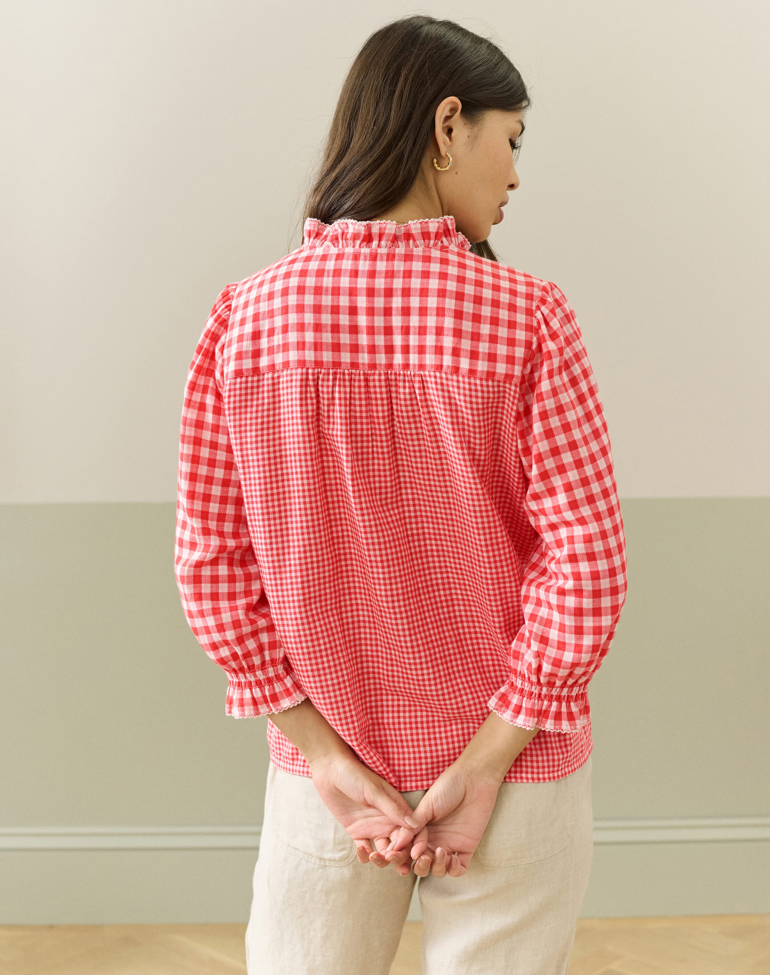 Cotton Gingham Patchwork Blouse in Marigold | Women's | Brora