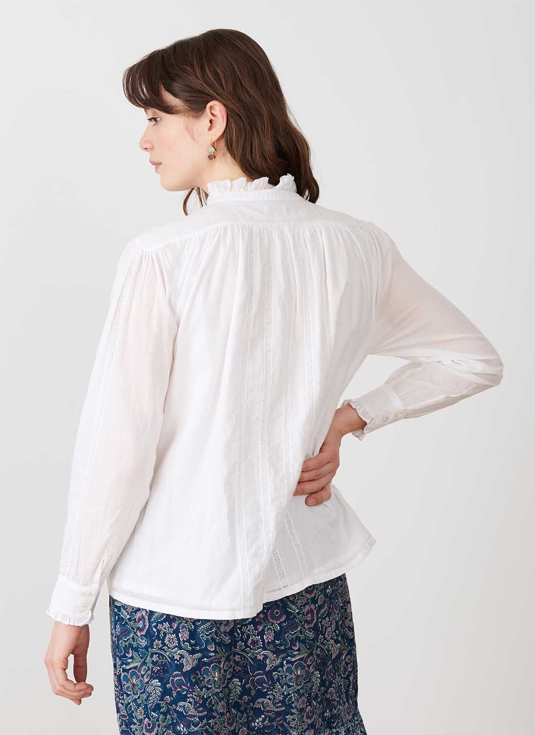 White Organic Cotton Frill Blouse | Women's Shirts | Brora