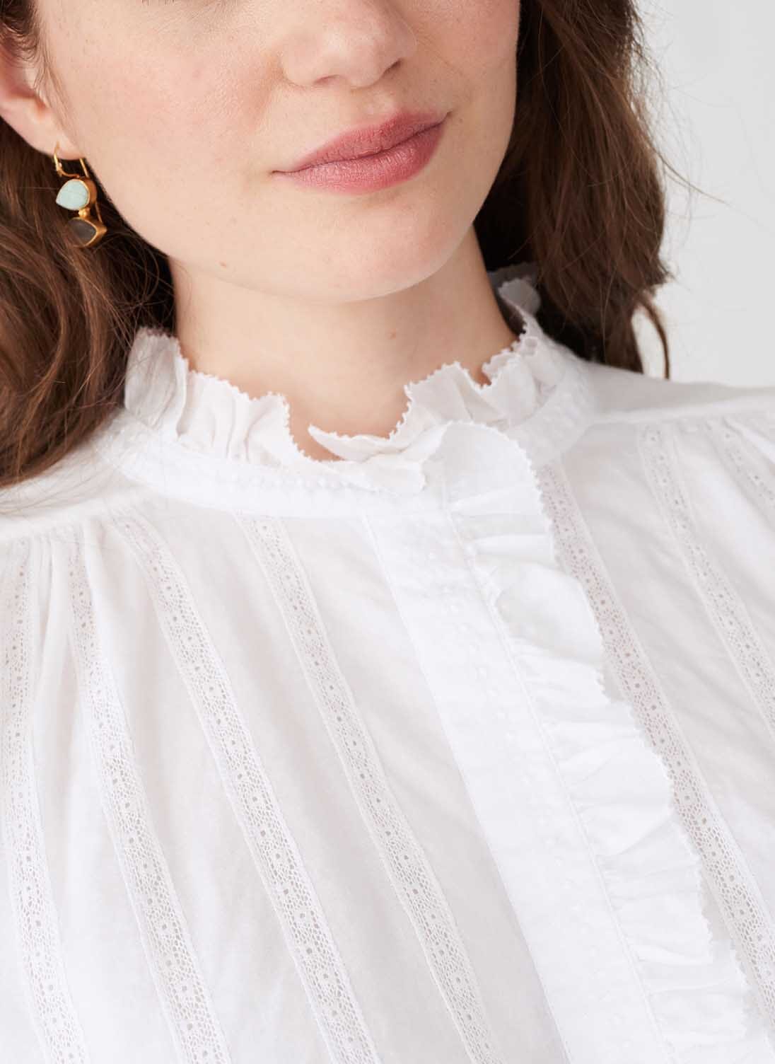 White Organic Cotton Frill Blouse | Women's Shirts | Brora