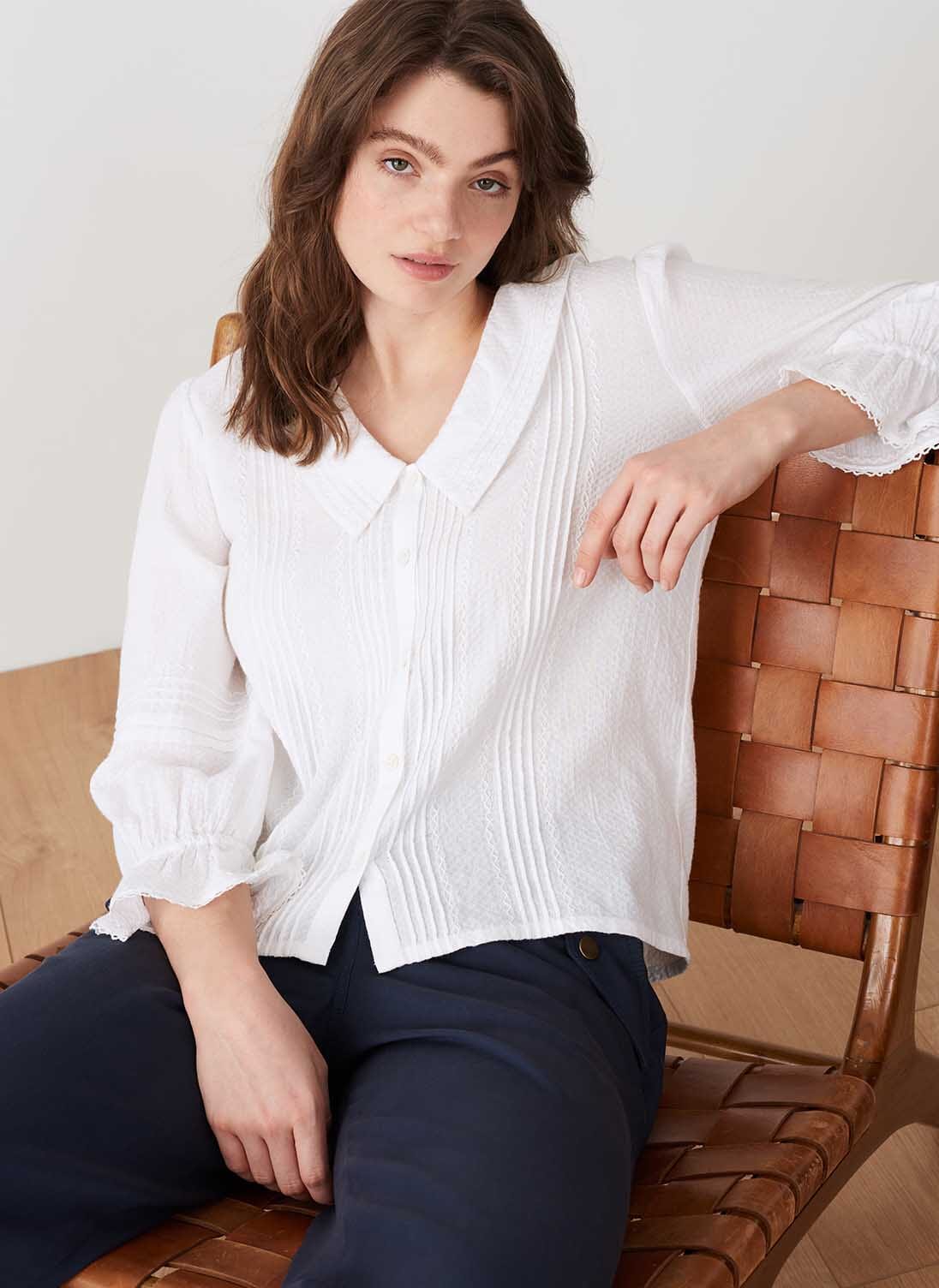 White Organic Cotton Chelsea Collar Blouse | Women's Blouses | Brora
