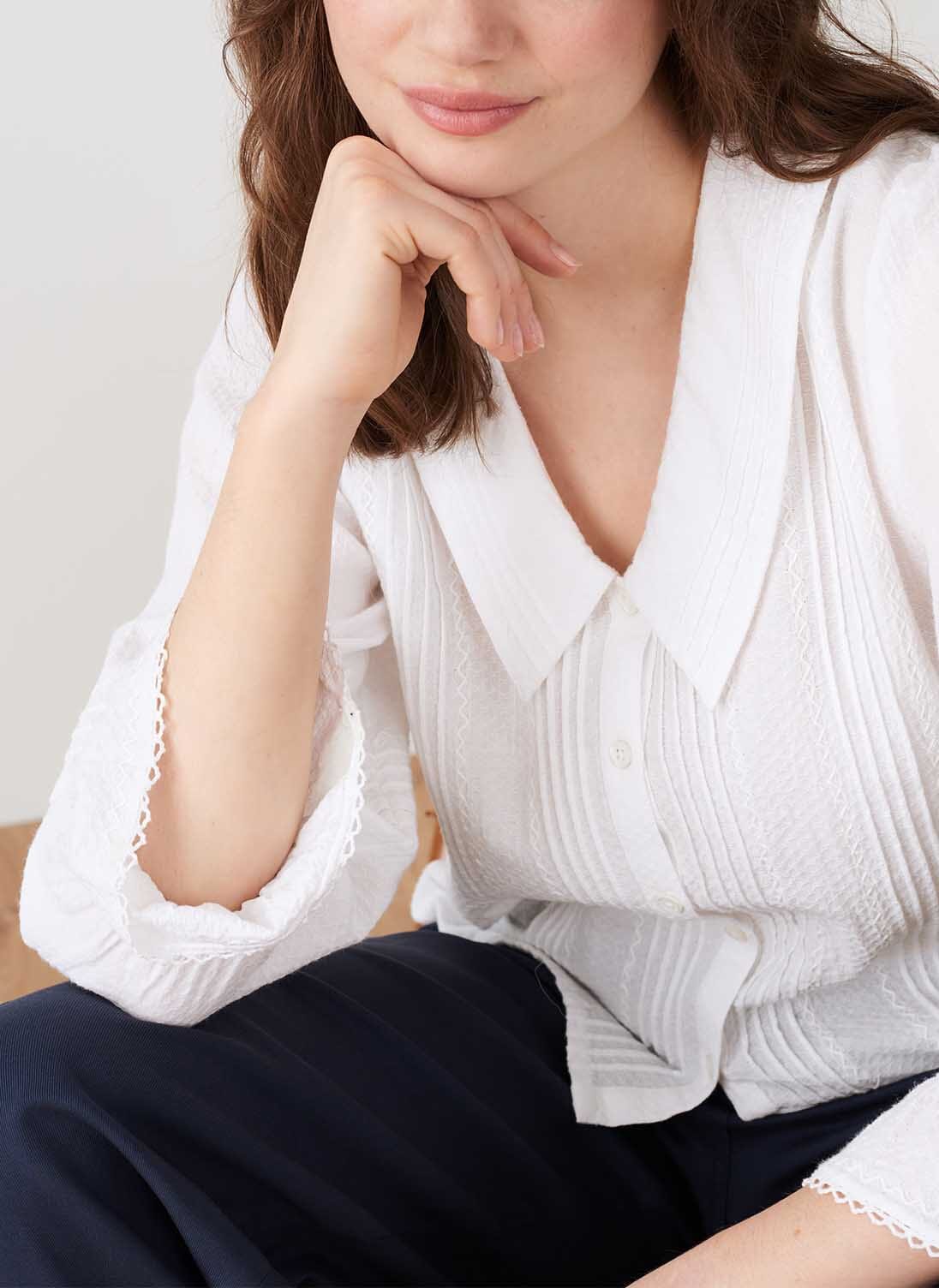 White Organic Cotton Chelsea Collar Blouse | Women's Blouses | Brora