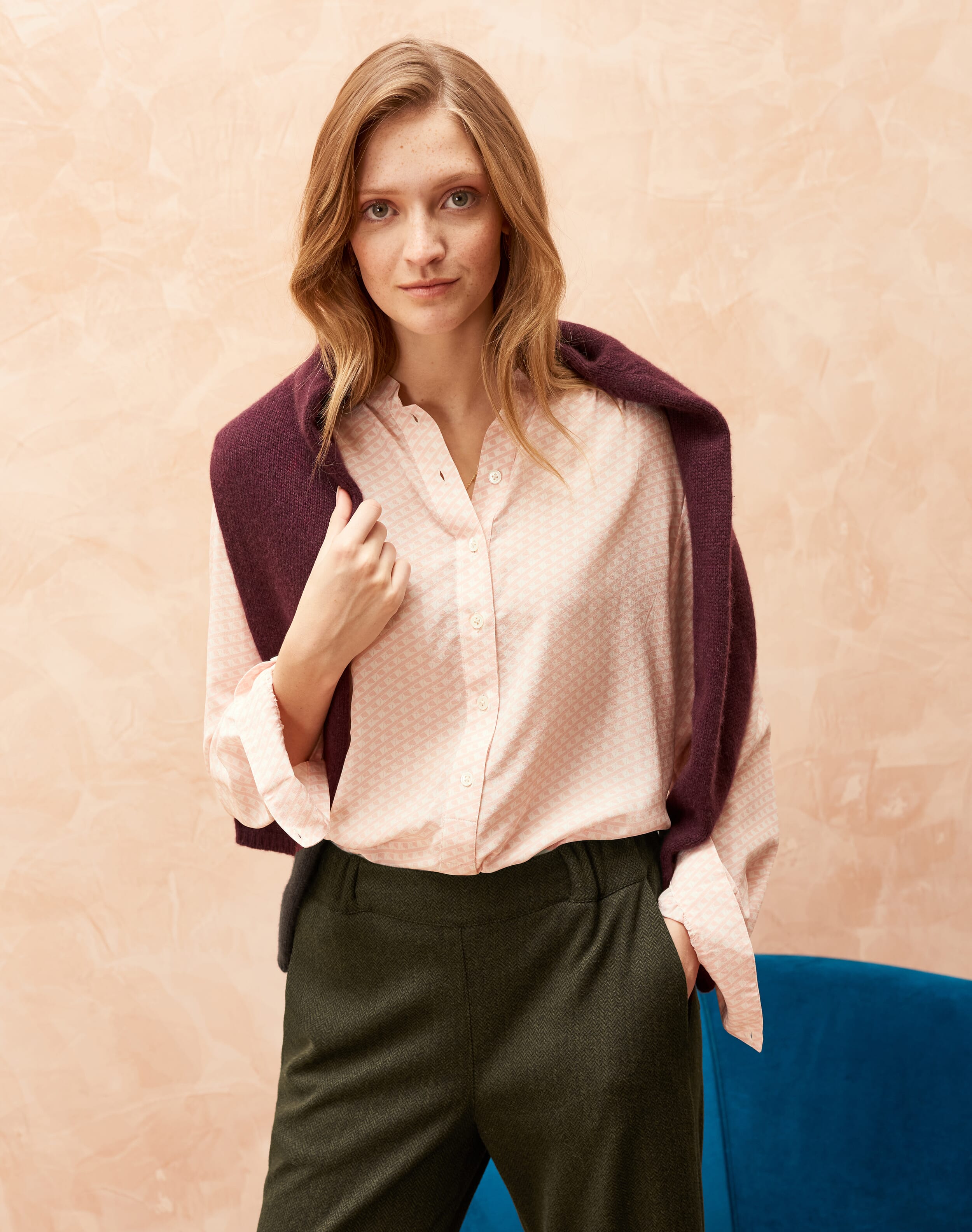 Silk Geometric Print Blouse in Shell & Ivory | Shirts | Brora