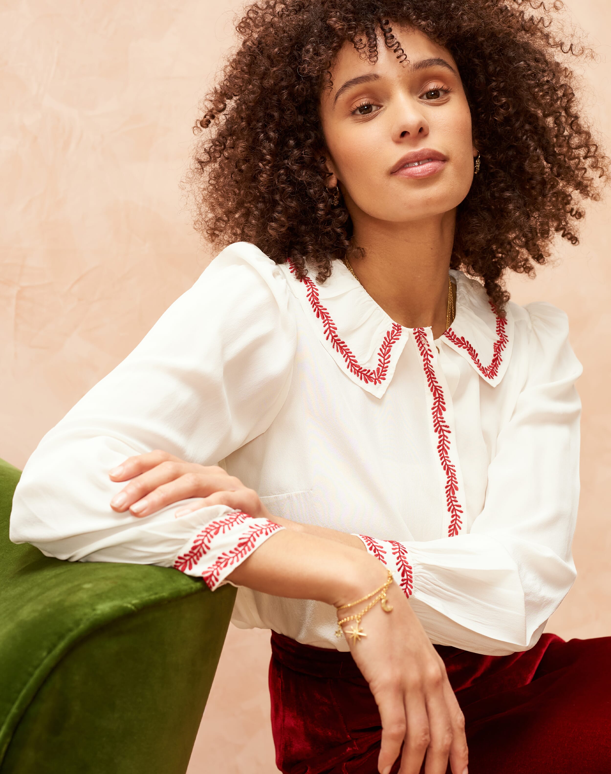 White Silk Embroided Blouse | Women's Blouses | Brora Fashion