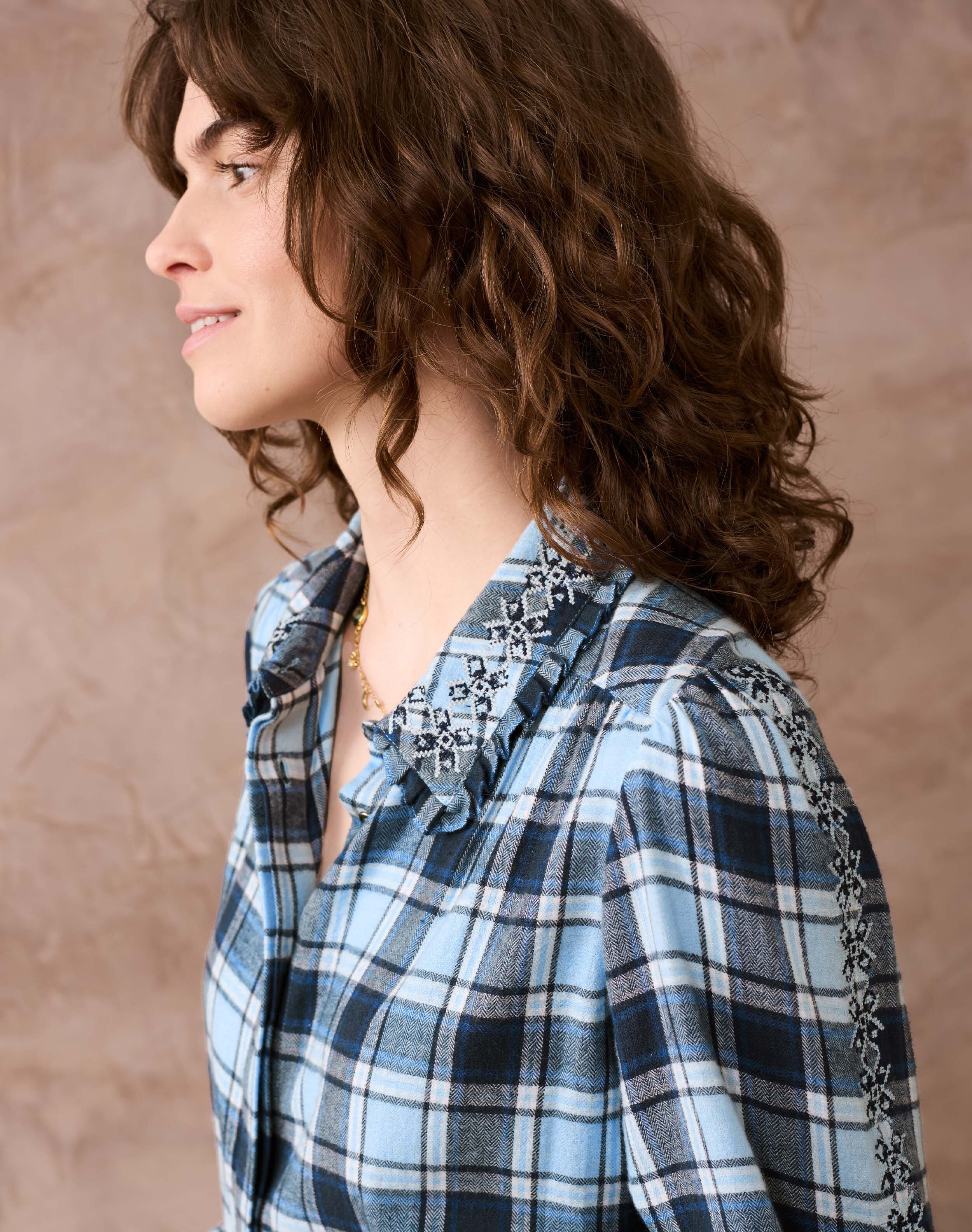 Blue Brushed Cotton Check Shirt | Women's Shirts | Brora Sale