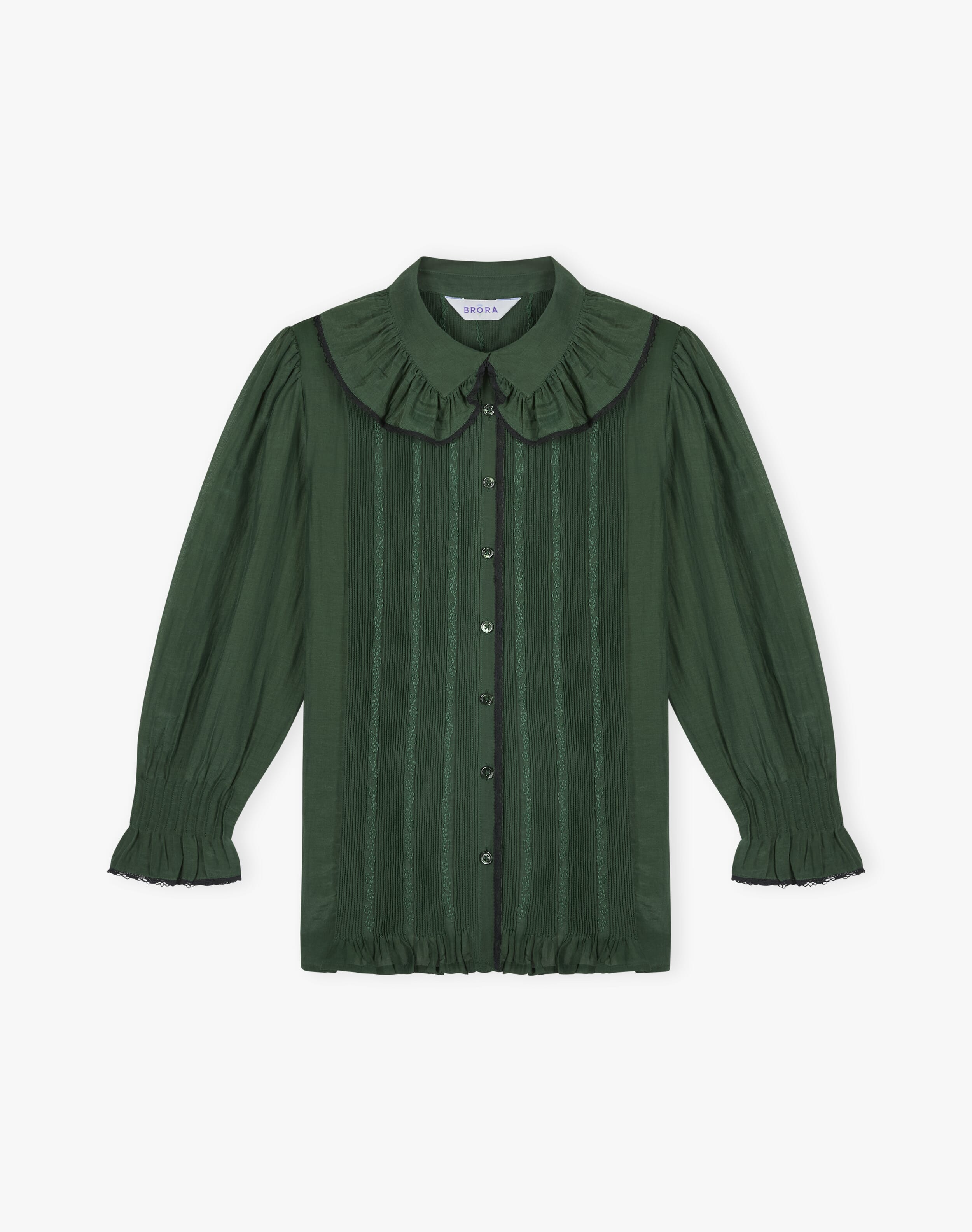 Silk Cotton Frill Collar Shirt in Mallard | Womenswear | Brora