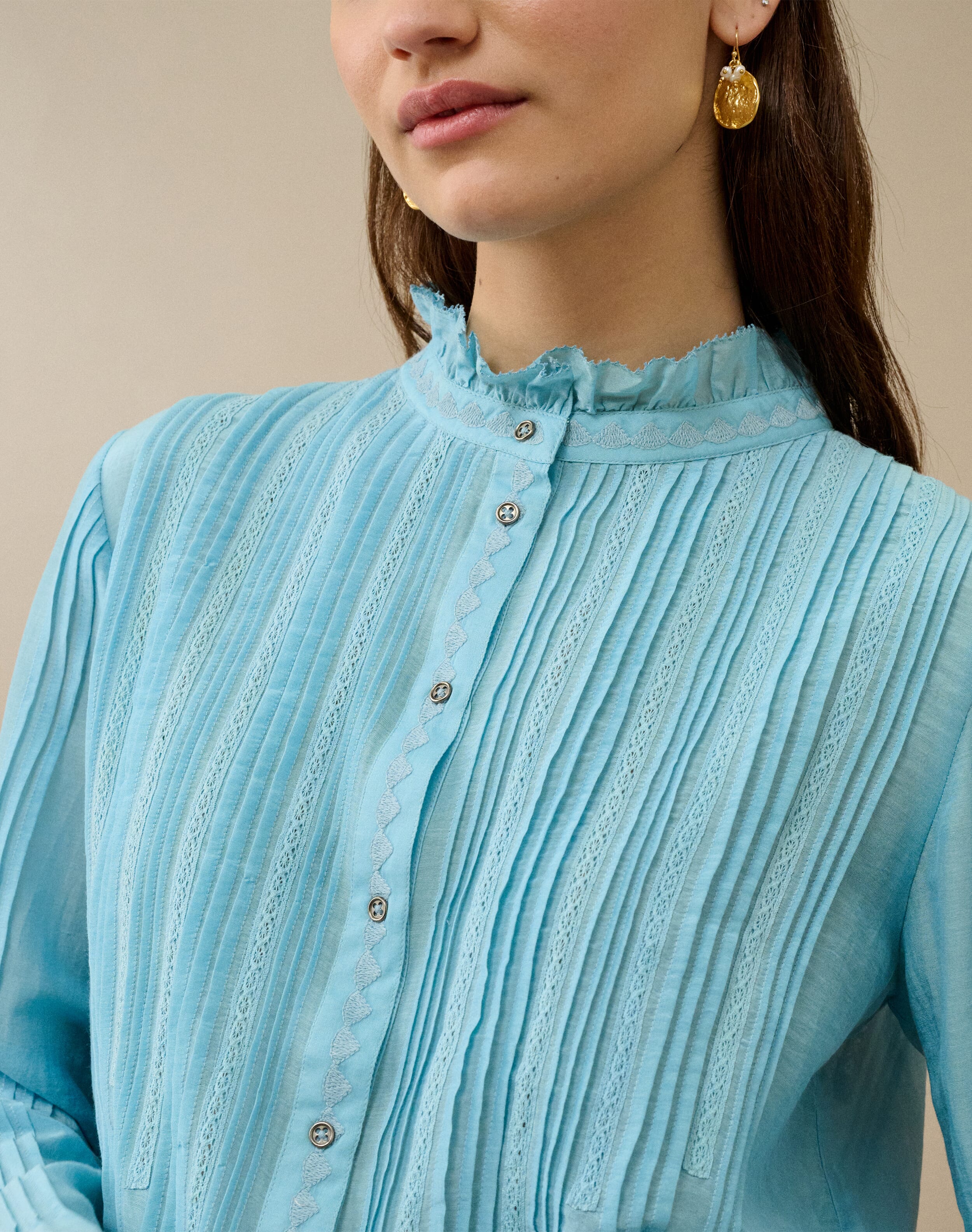 Silk Cotton Pintuck Blouse in Aqua | Brora Clearance