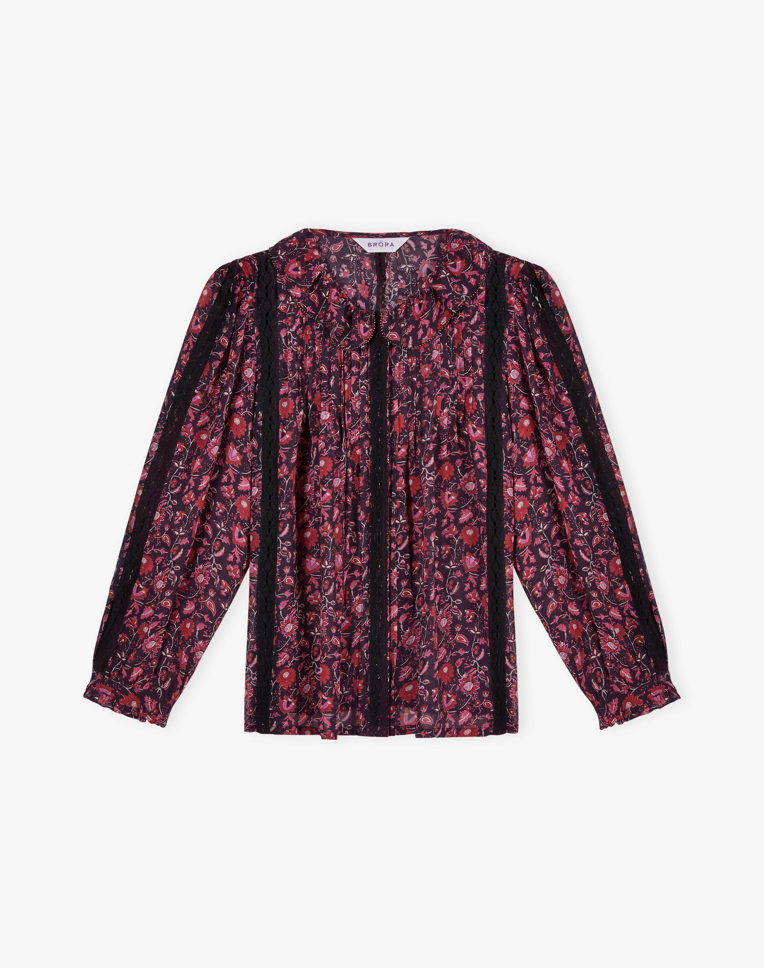 Silk Botanical Print Blouse | Midnight & Raspberry | Clearance