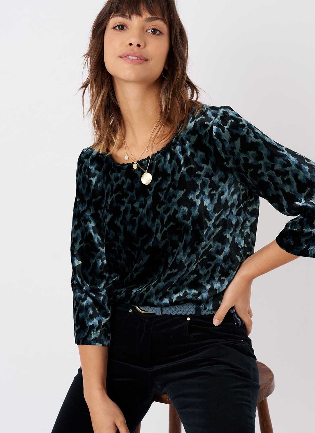 Women's | Dusk Dapple Silk Velvet Print Blouse | Brora