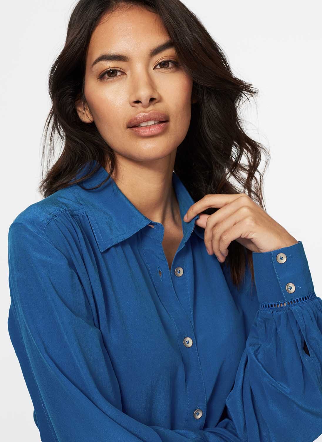 China Blue Sandwashed Silk Shirt | Women's Shirts | Brora