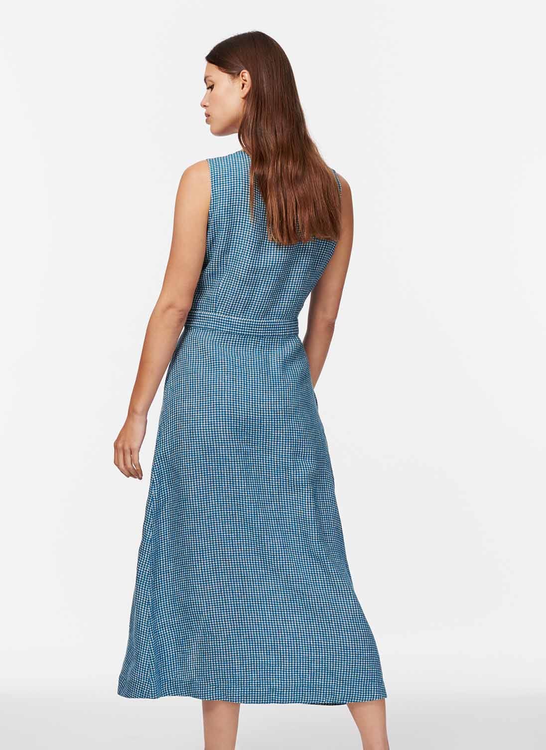 Kingfisher Checked Linen Tie Front Dress | Brora