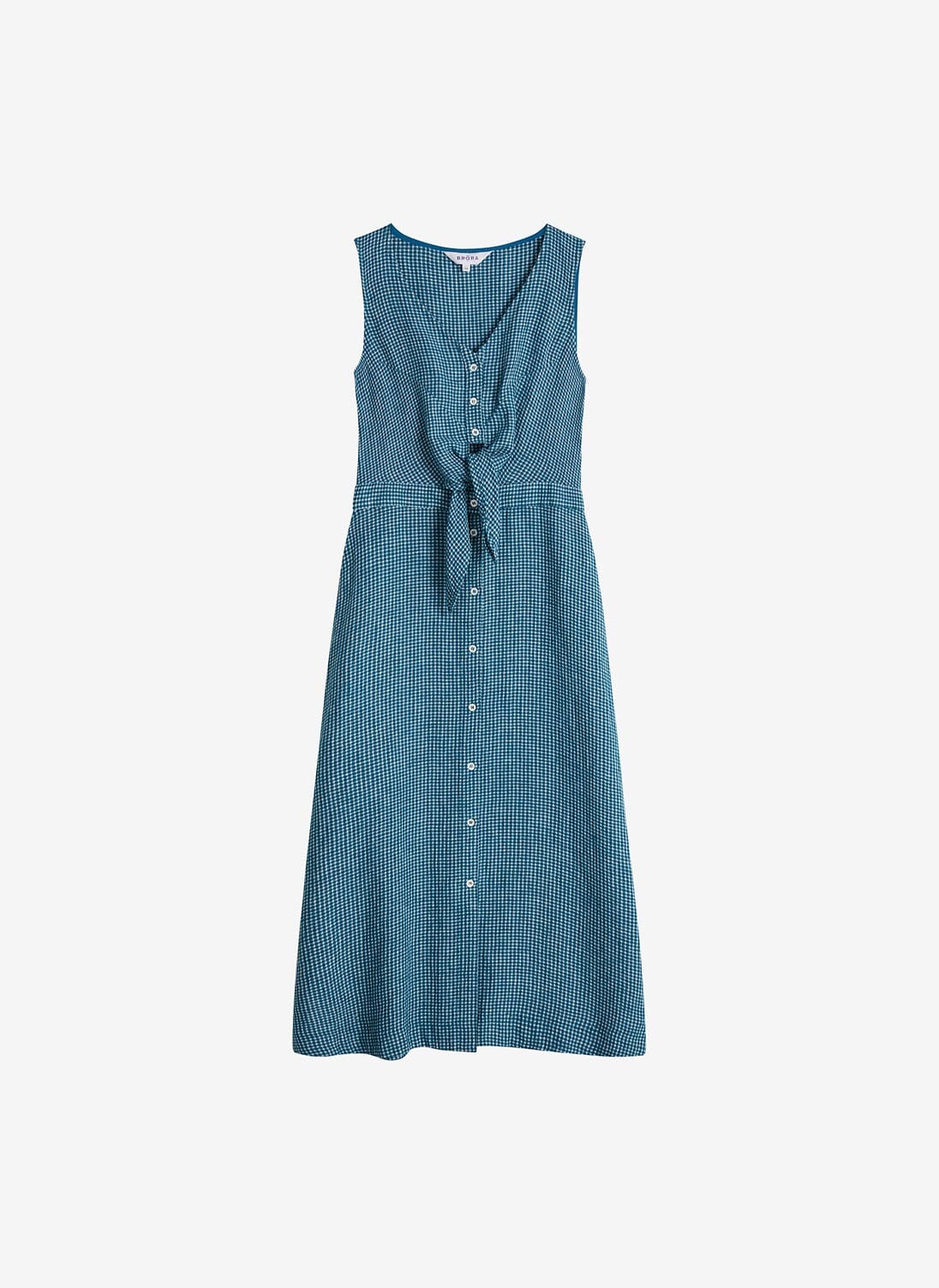Kingfisher Checked Linen Tie Front Dress | Brora