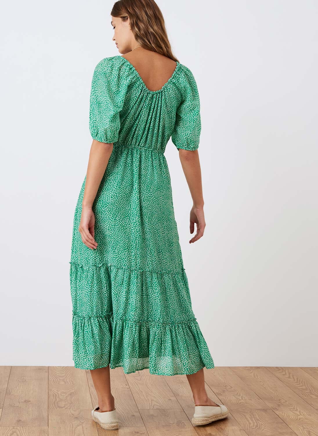 Emerald Silk Cotton Rice Print Dress | Women's Dresses | Brora