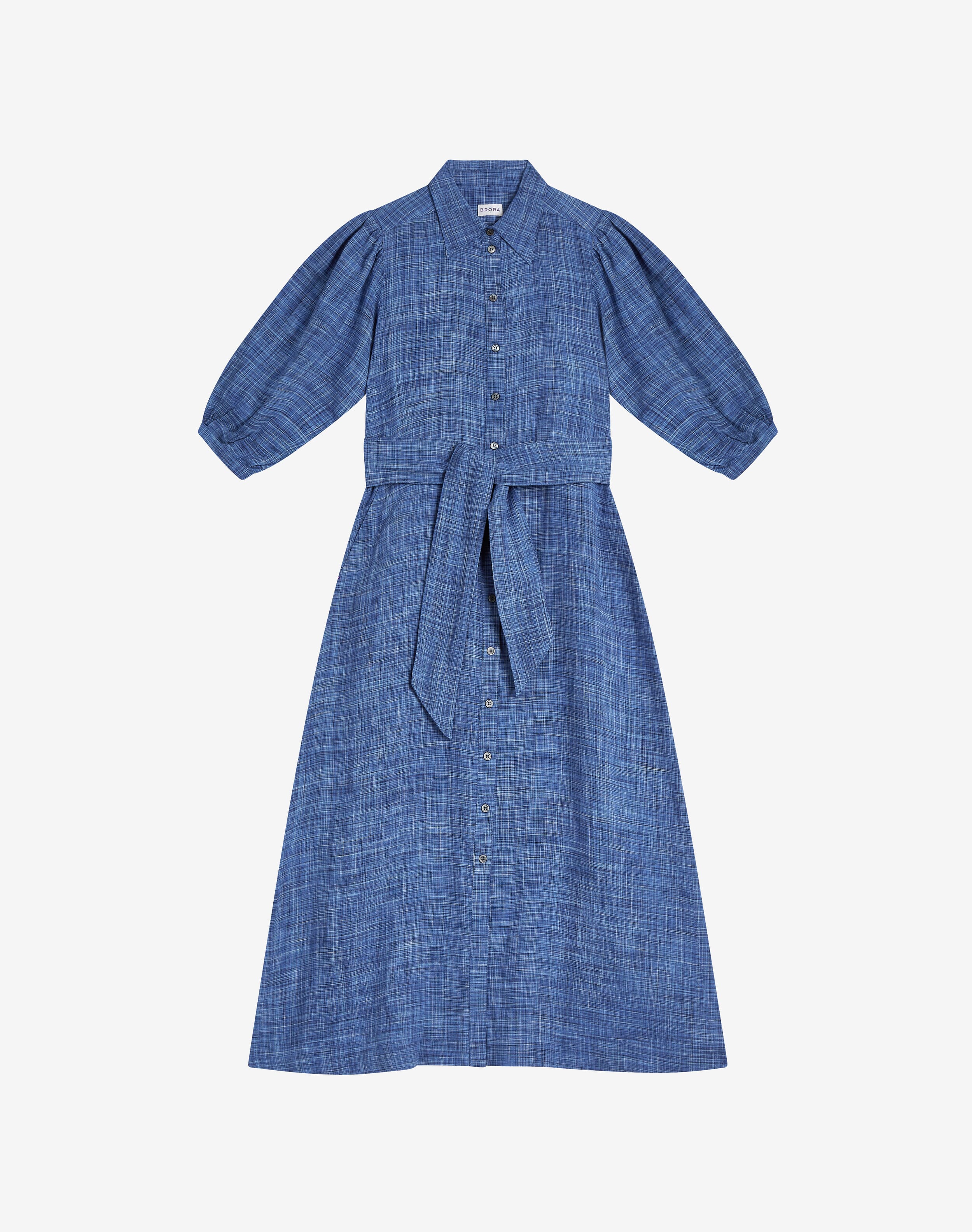 Cross Hatch Linen Shirt Dress in Lapis | Womenswear | Brora