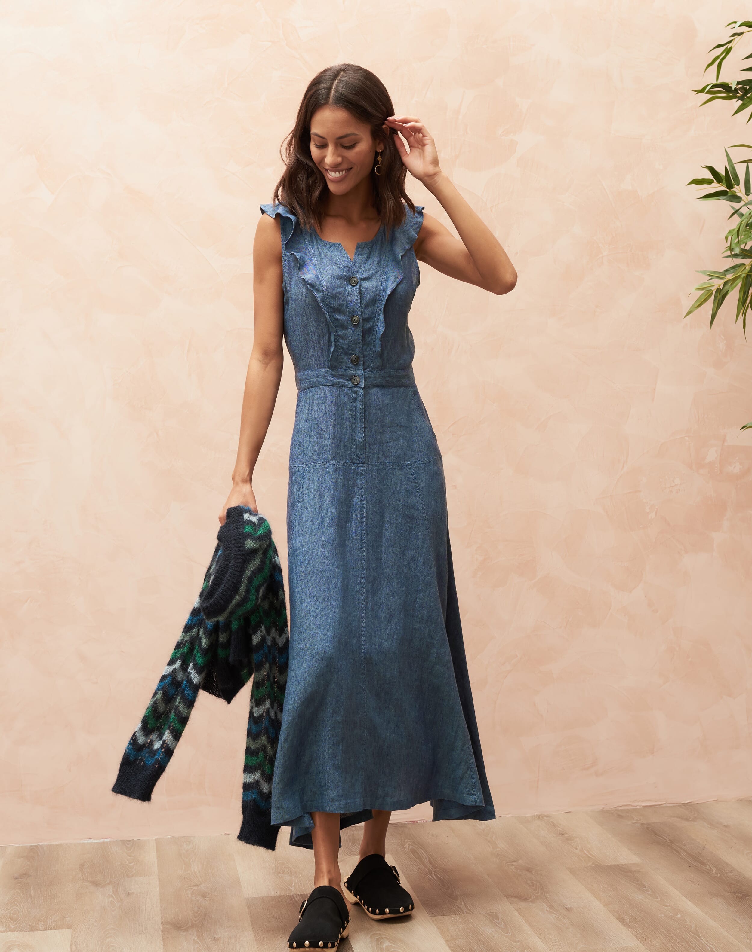 Cross Weave Linen Dress in Indigo | Dresses | Brora