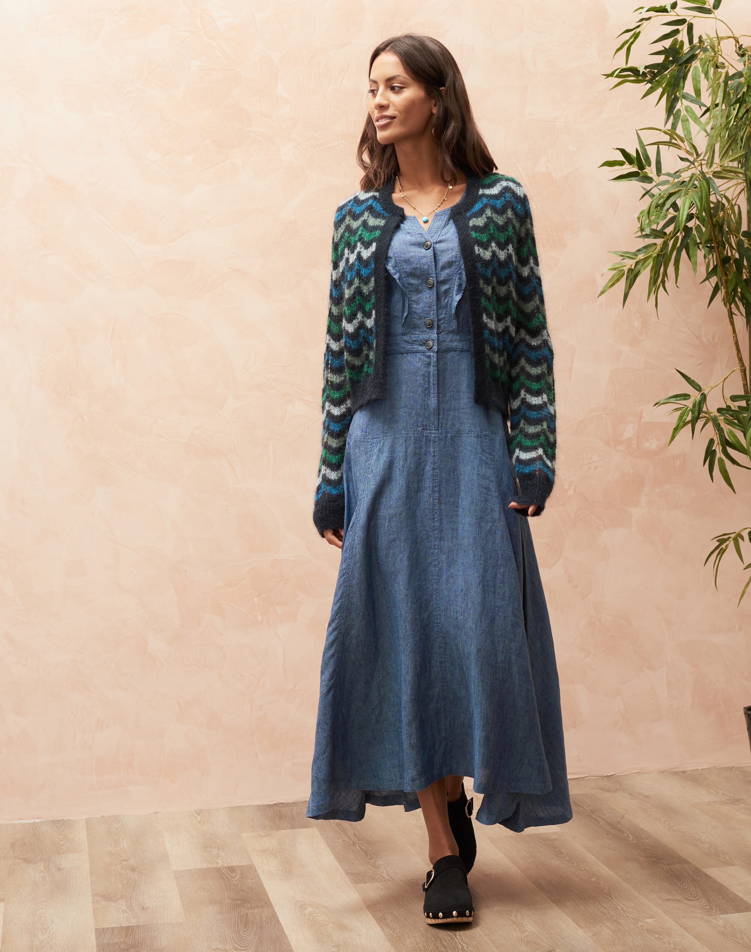Cross Weave Linen Dress in Indigo | Dresses | Brora