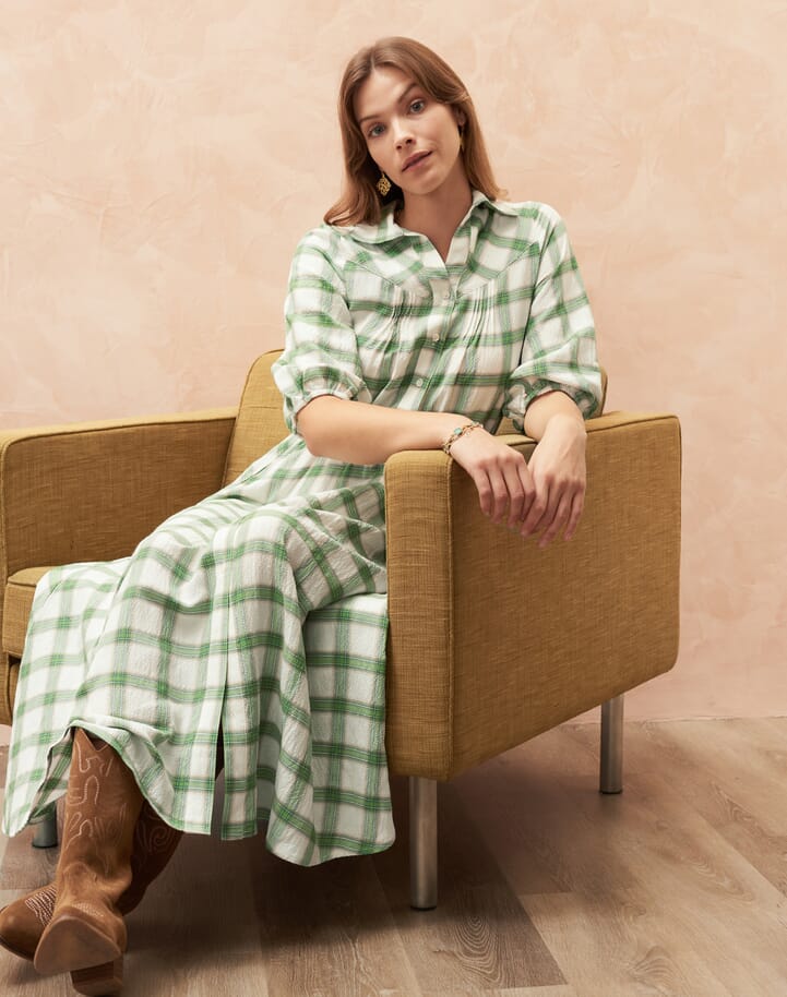 Window Pane Check Dress in Apple & Ivory | Women | Brora