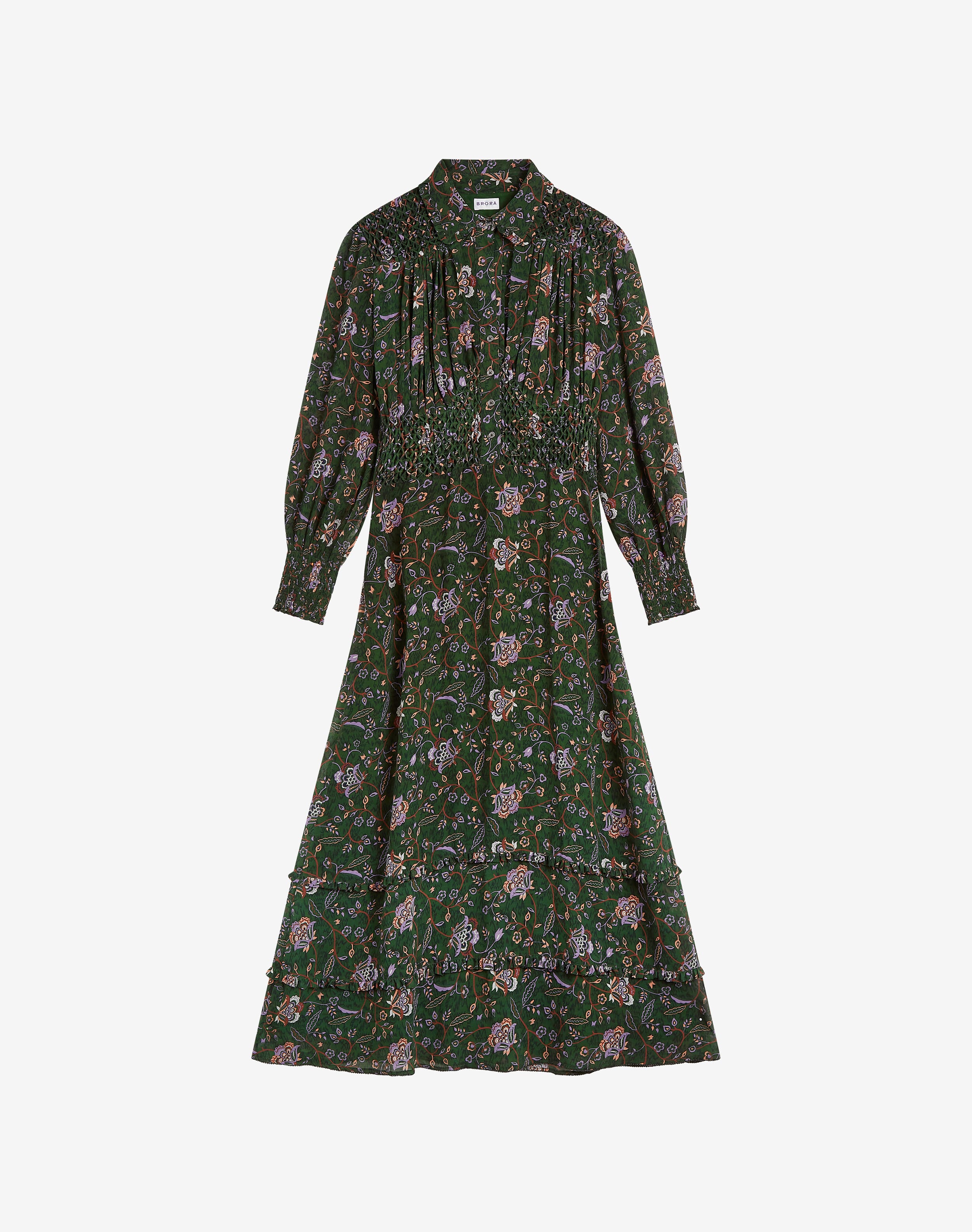 Khaki Silk Tree Of Life Print Maxi Dress | Womenswear | Brora