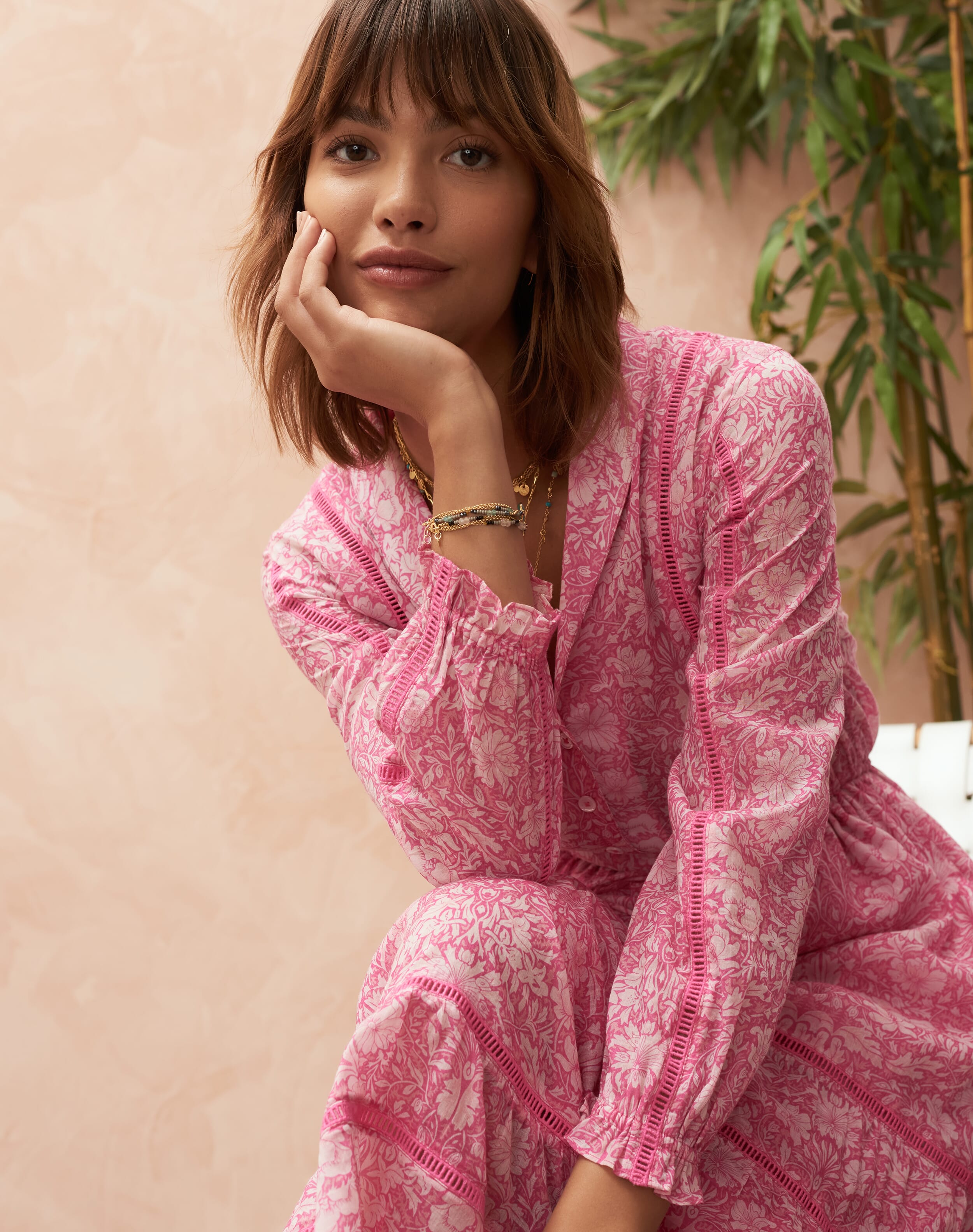 Organic Cotton Voile Botanical Dress in Peony | Women | Brora