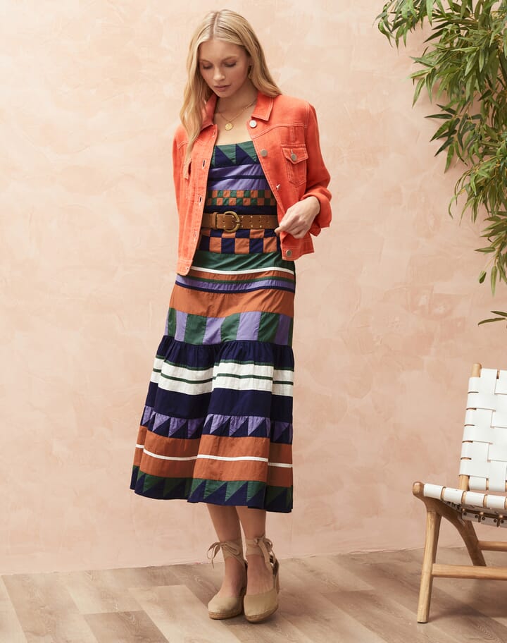 Cotton Patchwork Sundress in Lavender & Olive | Brora