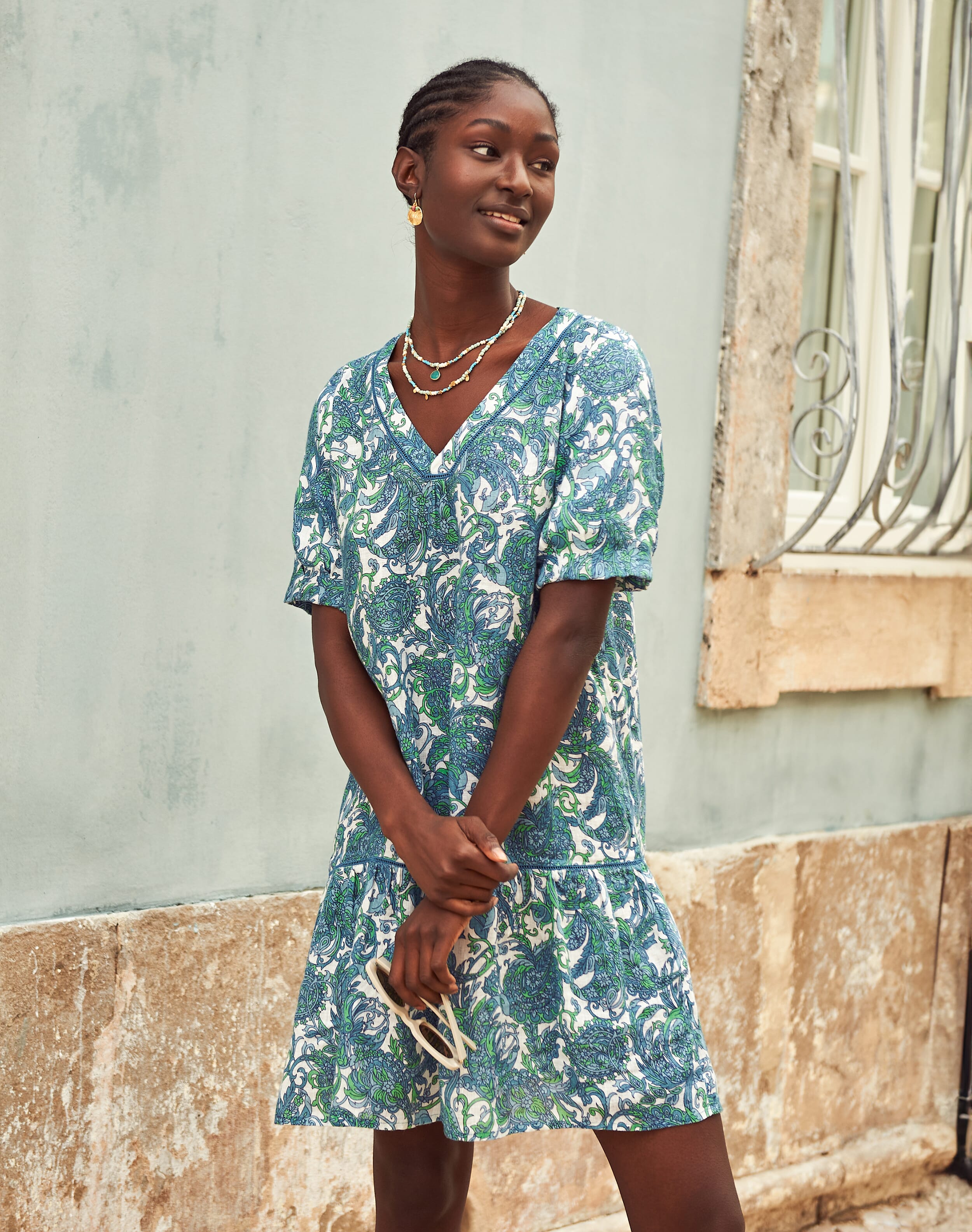 Blue Gauzy Linen Botanical Dress | Women's Dresses | Brora Fashion