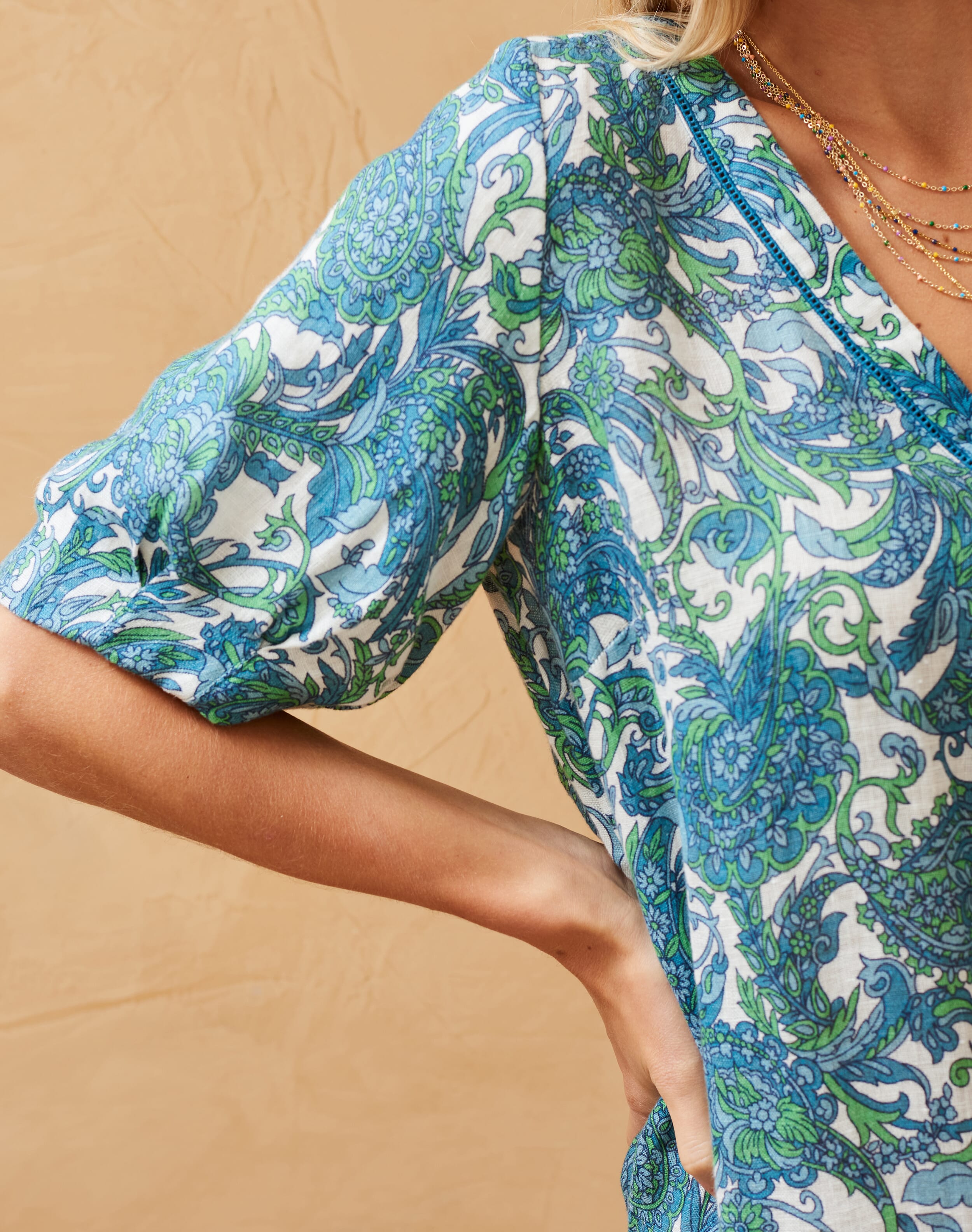 Blue Gauzy Linen Botanical Dress | Women's Dresses | Brora Fashion