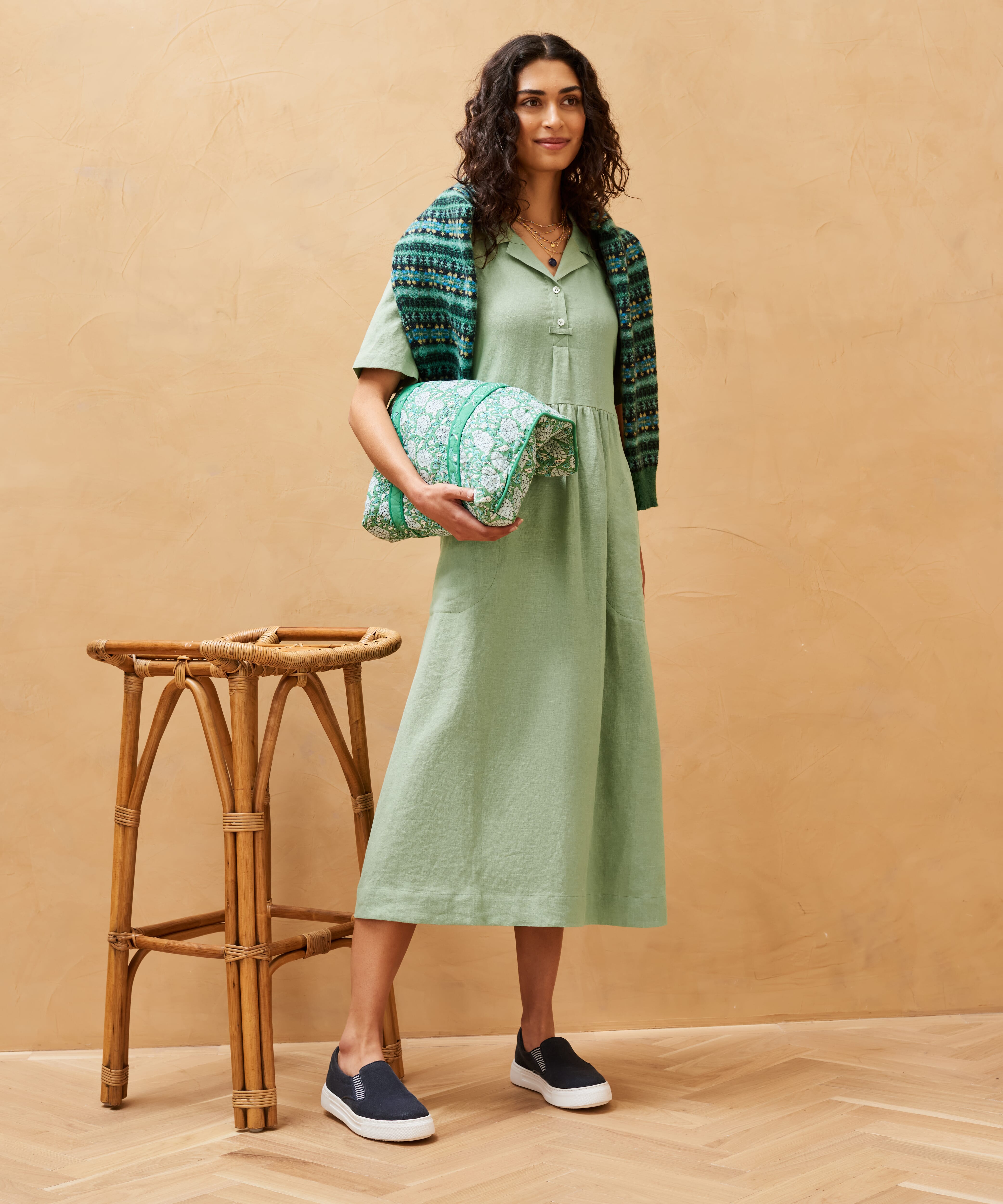 Green Linen Utility Shirt Dress | Women's Dresses | Brora Fashion
