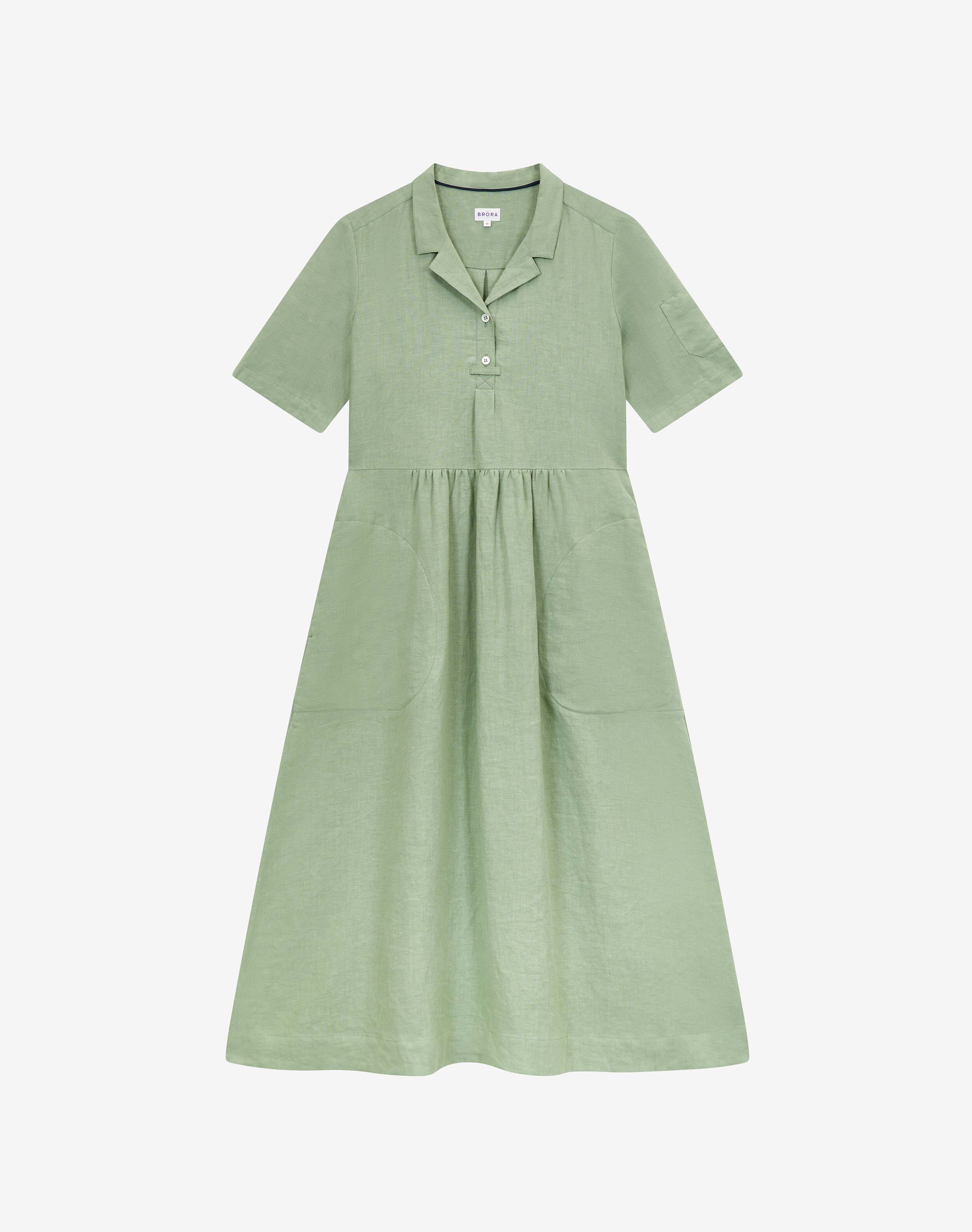 Green Linen Utility Shirt Dress | Women's Dresses | Brora Fashion
