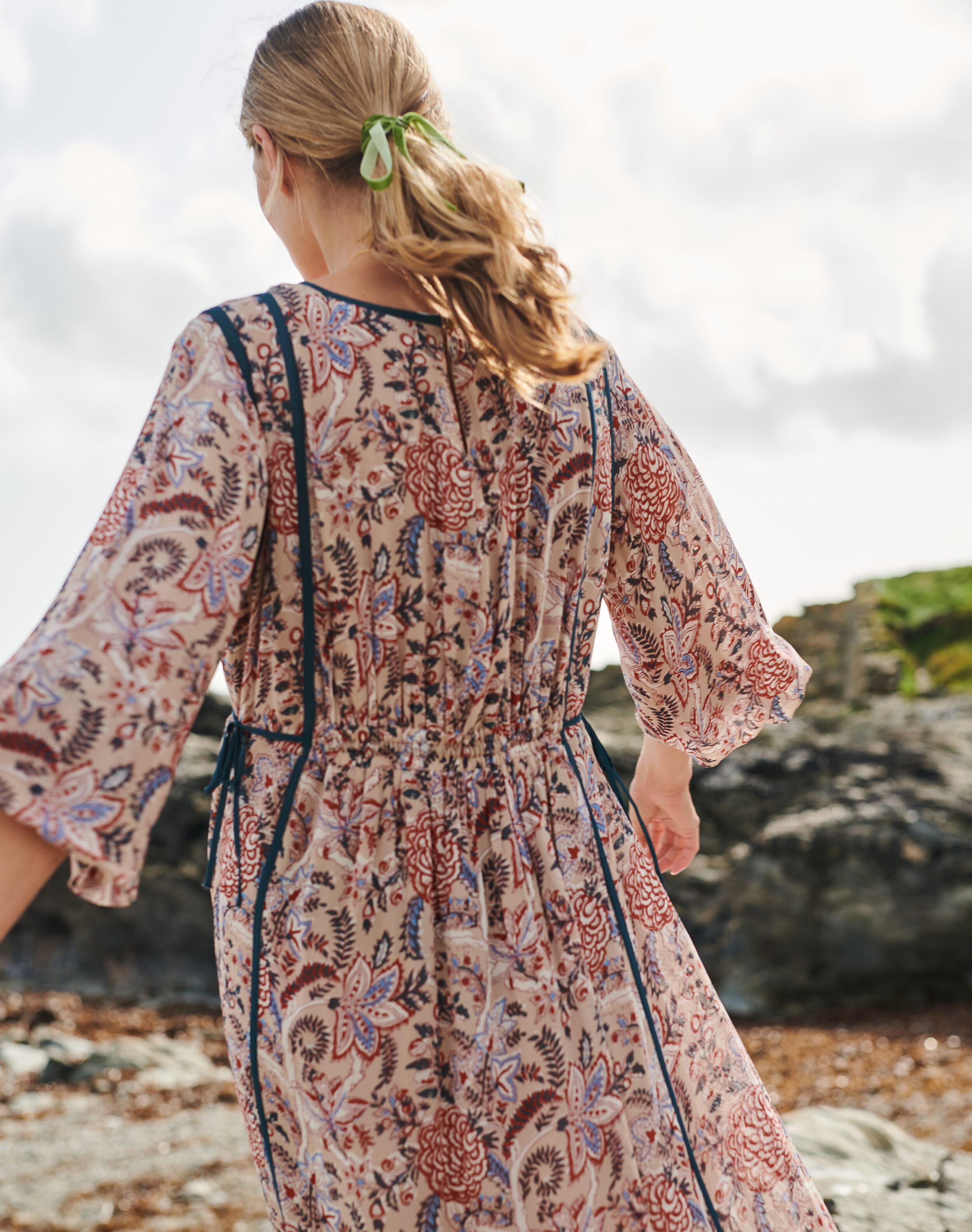 Silk Botanical Print Dress in Oyster | Women's Dresses | Brora Fashion