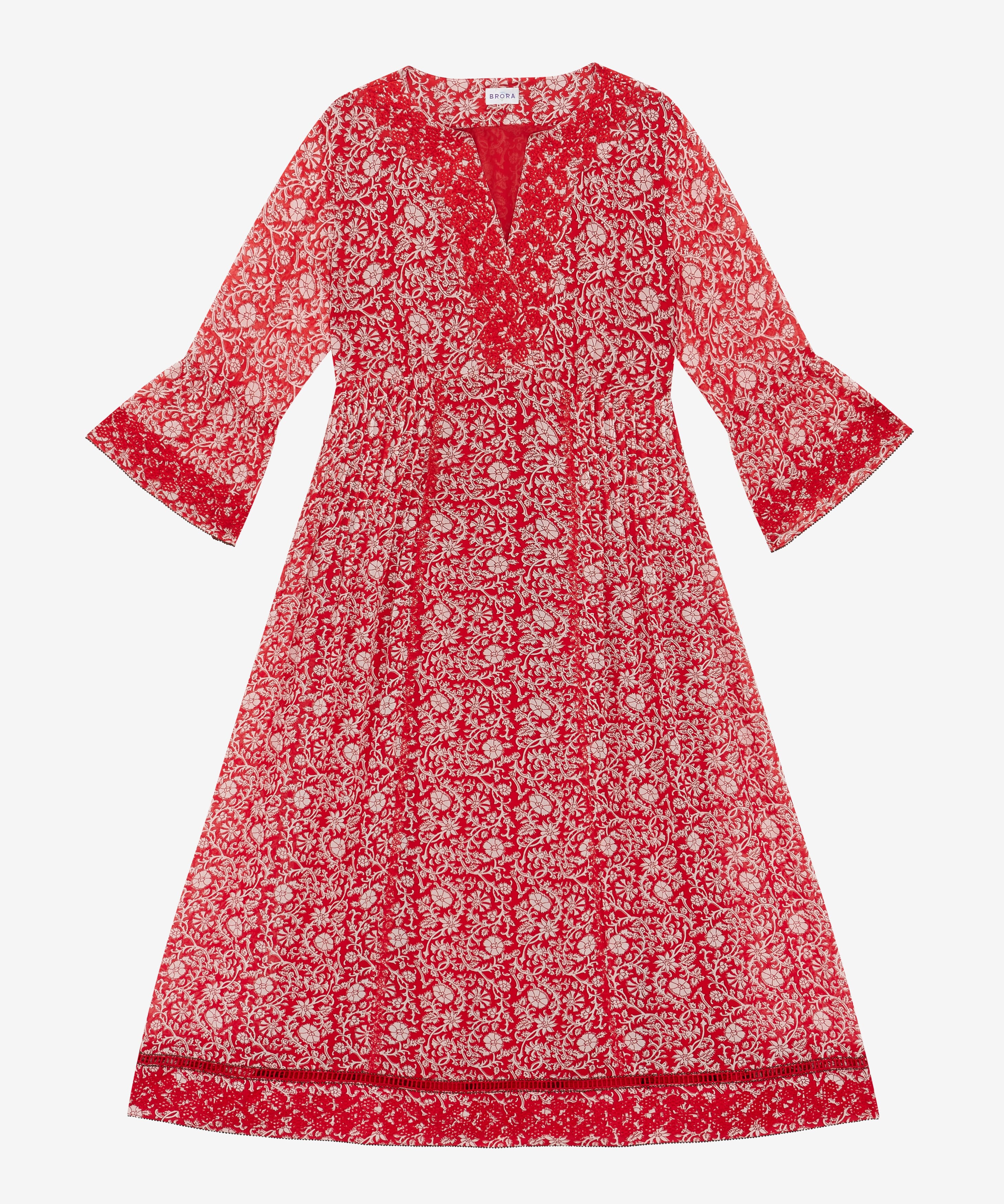 Red Silk Embroidered Pintuck Dress | Women's Dresses | Brora Fashion