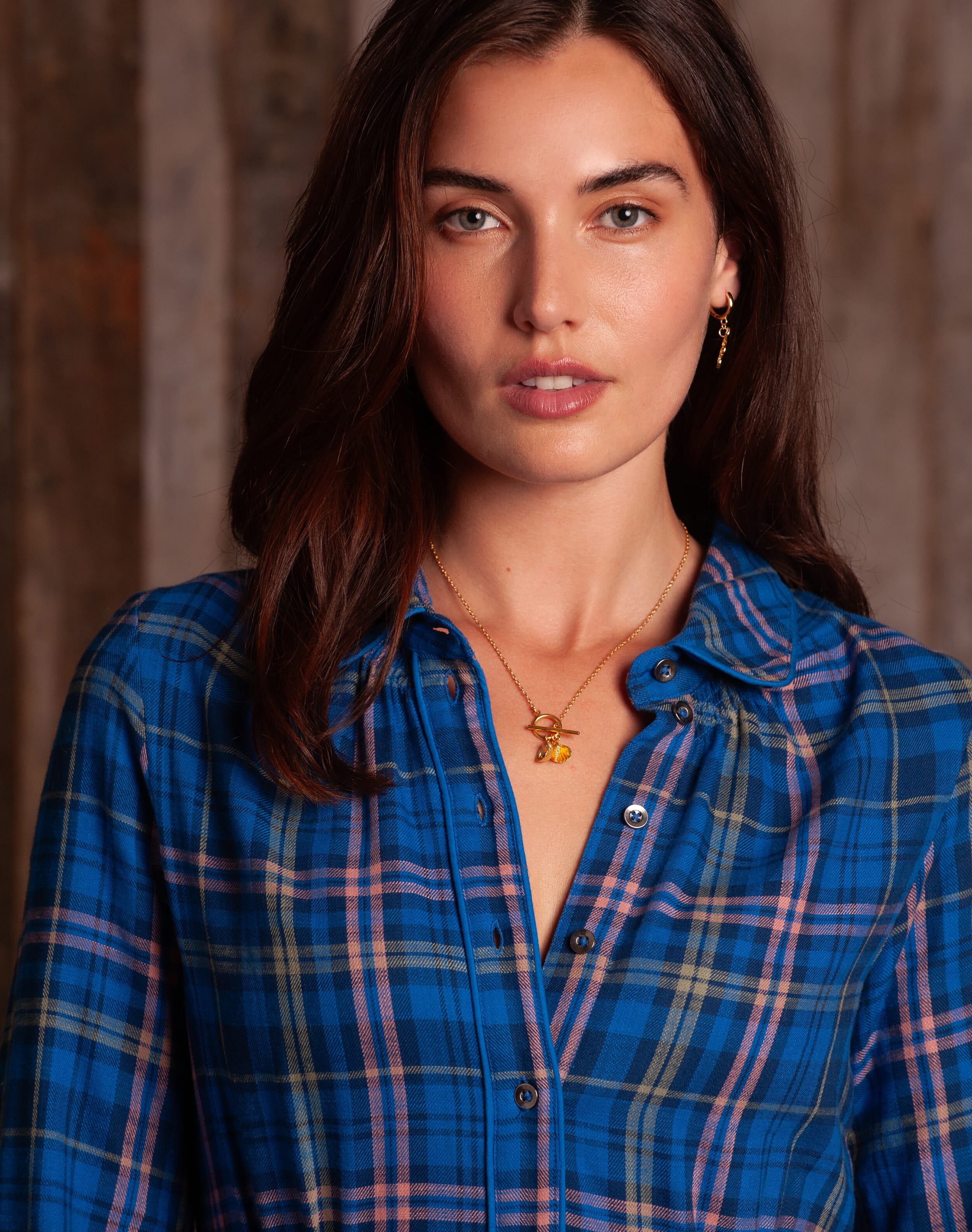 Blue Cotton Check Tiered Dress | Women's Dresses | Brora Fashion