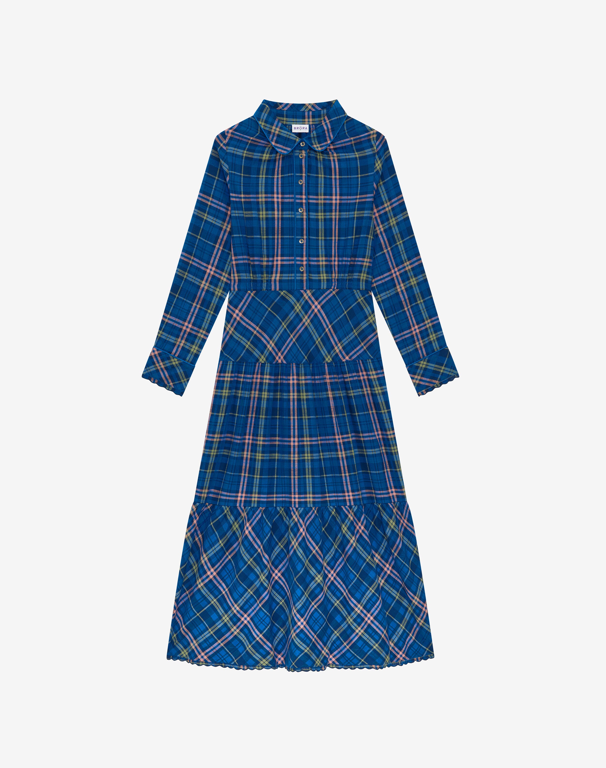Blue Cotton Check Tiered Dress | Women's Dresses | Brora Fashion