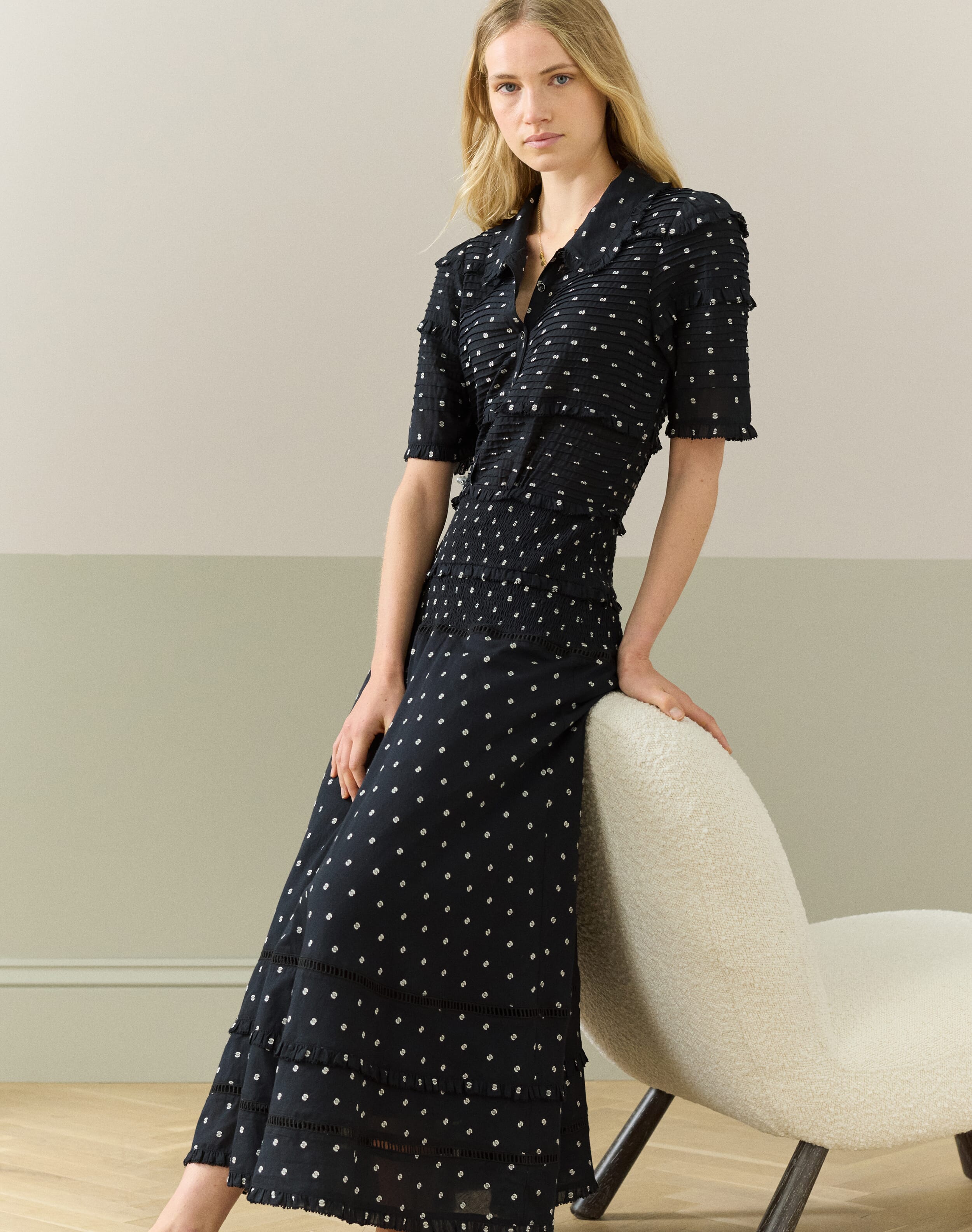 Cotton Dobby Shirt Dress in Black | Women's Dresses| Brora