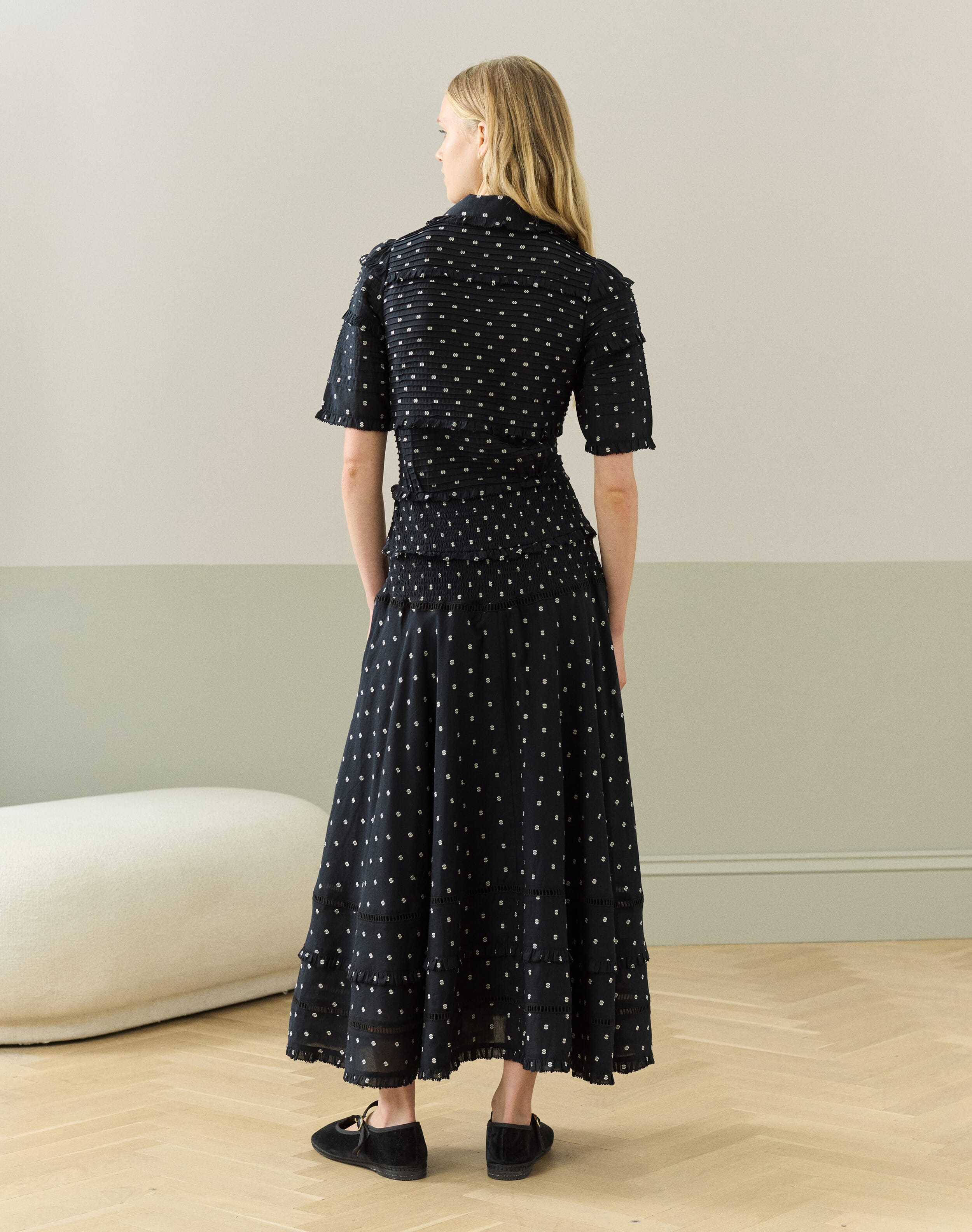 Cotton Dobby Shirt Dress in Black | Women's Dresses| Brora