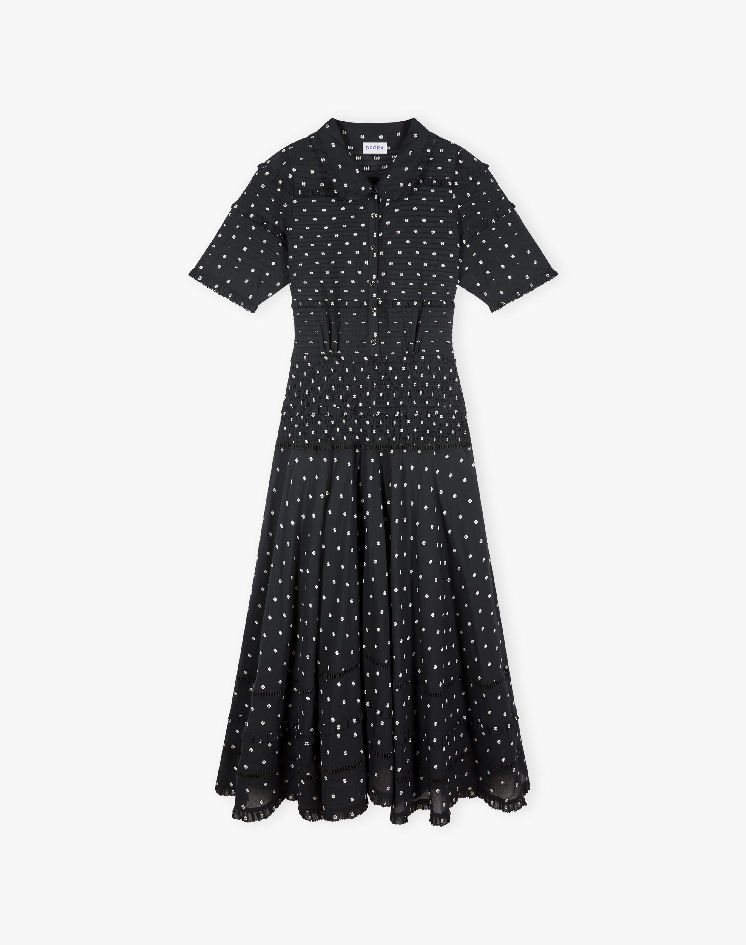 Cotton Dobby Shirt Dress in Black | Women's Dresses| Brora