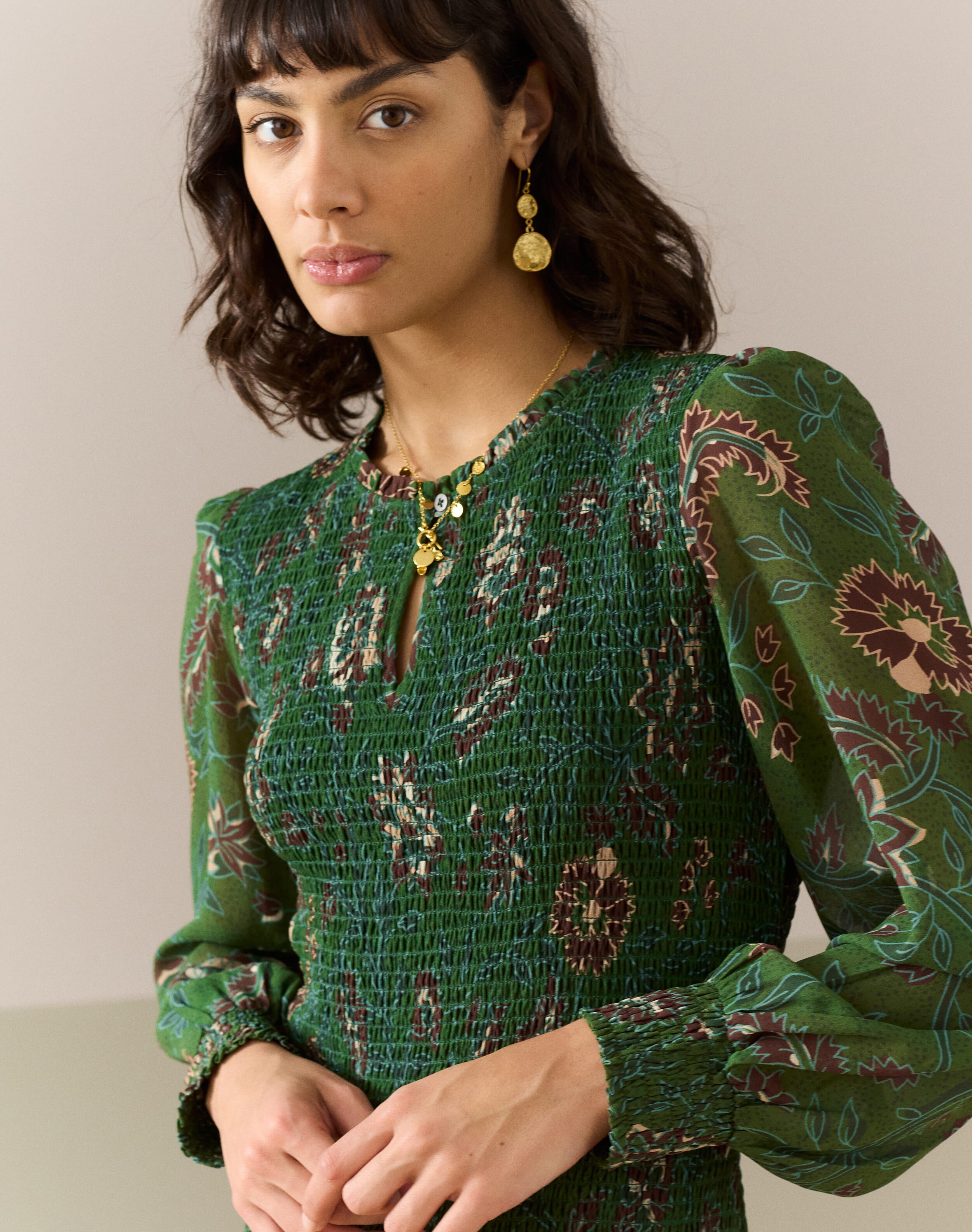 Botanical Print Shirred Dress | Womenswear | Brora Fashion
