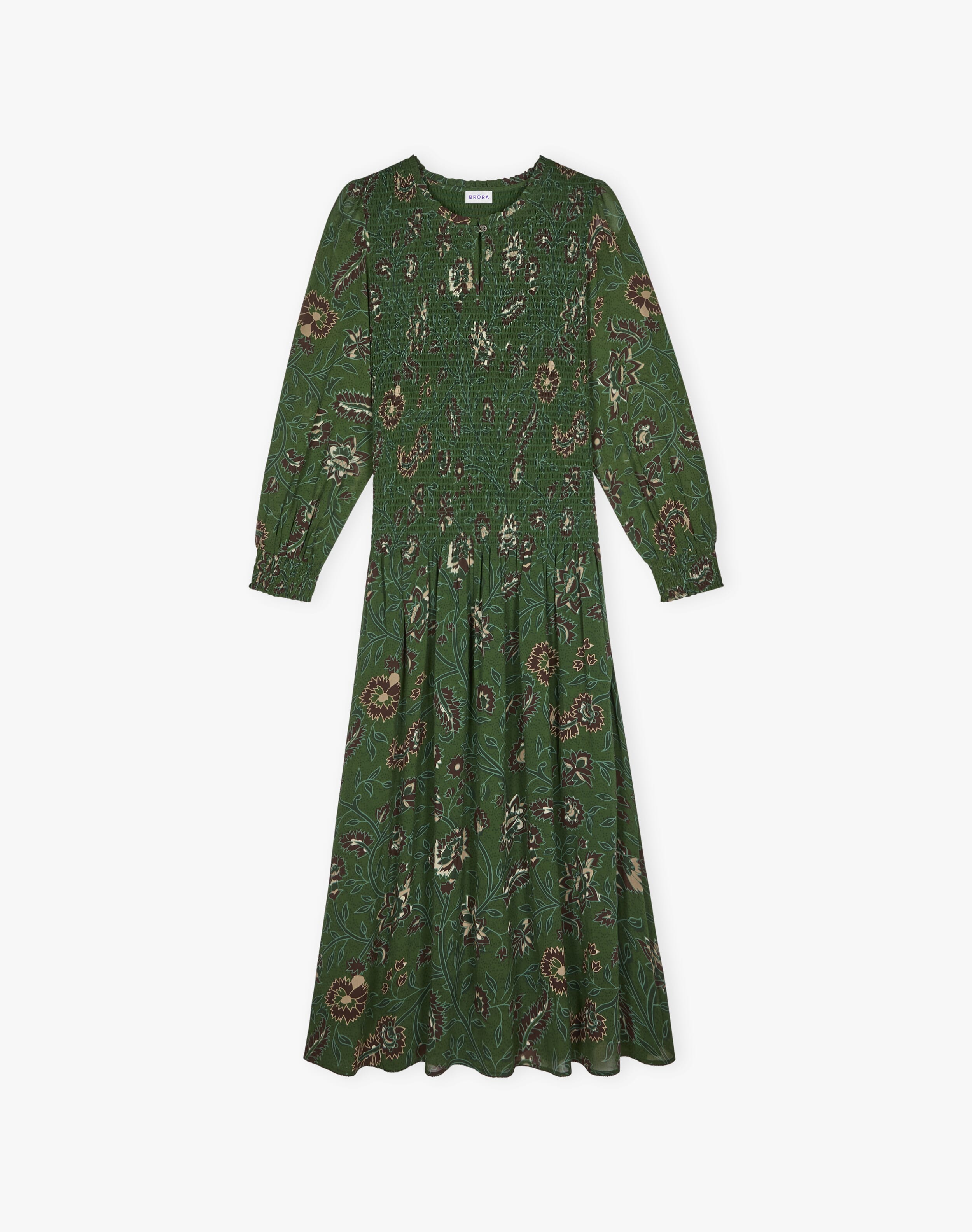 Botanical Print Shirred Dress | Womenswear | Brora Fashion