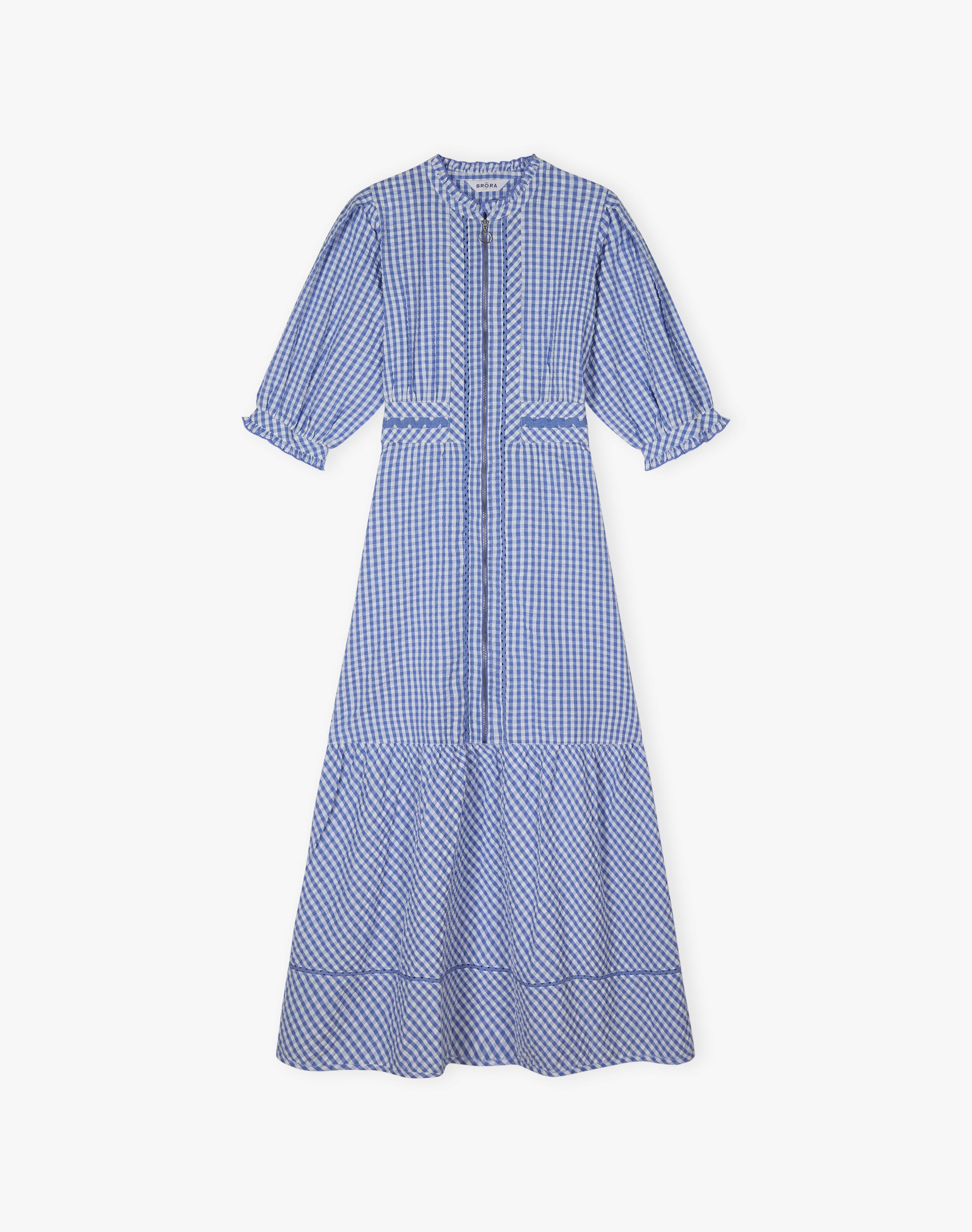 Cotton Gingham Ric Rac Dress in Hareball | Women's | Brora