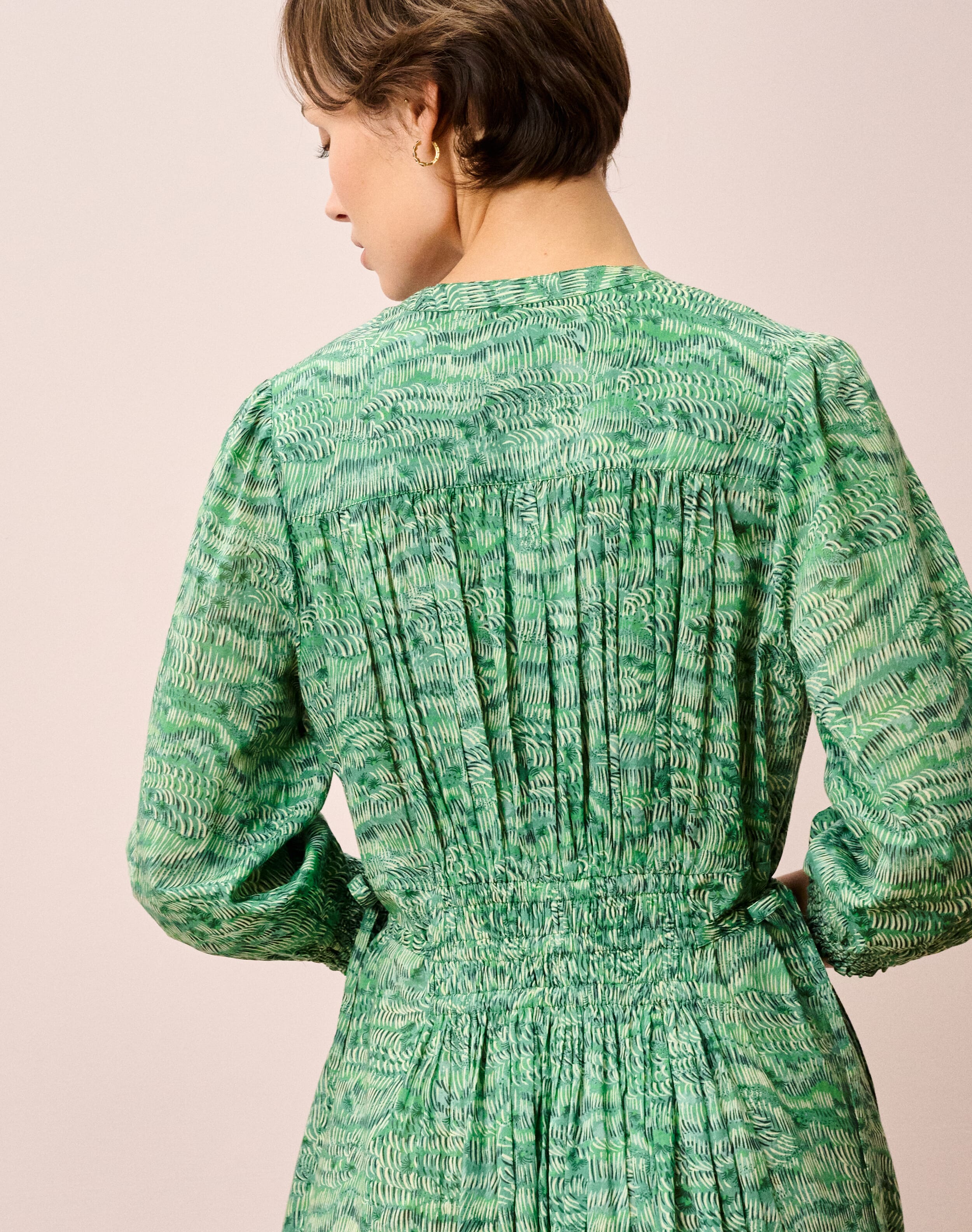 Organic Cotton Painterly Print Dress in Jade | Brora Womenswear