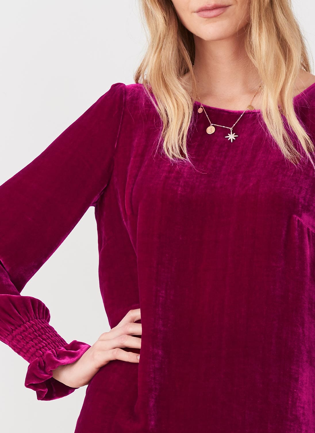 Raspberry Silk Velvet Tunic Dress | Women's Partywear | Brora