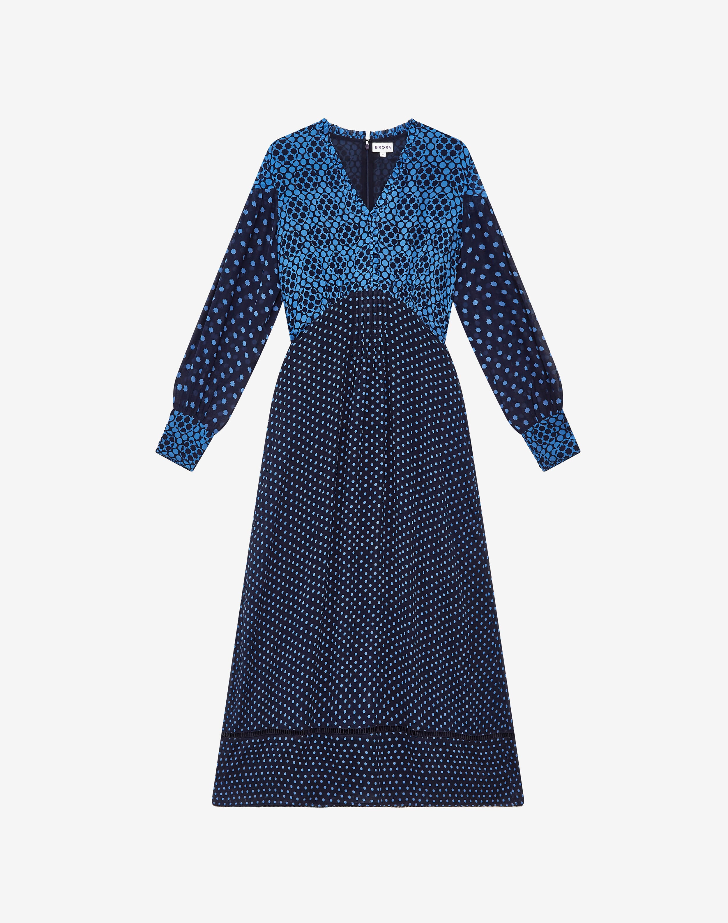 Women's Silk Patchwork Print Dress in Navy & Lapis | Brora