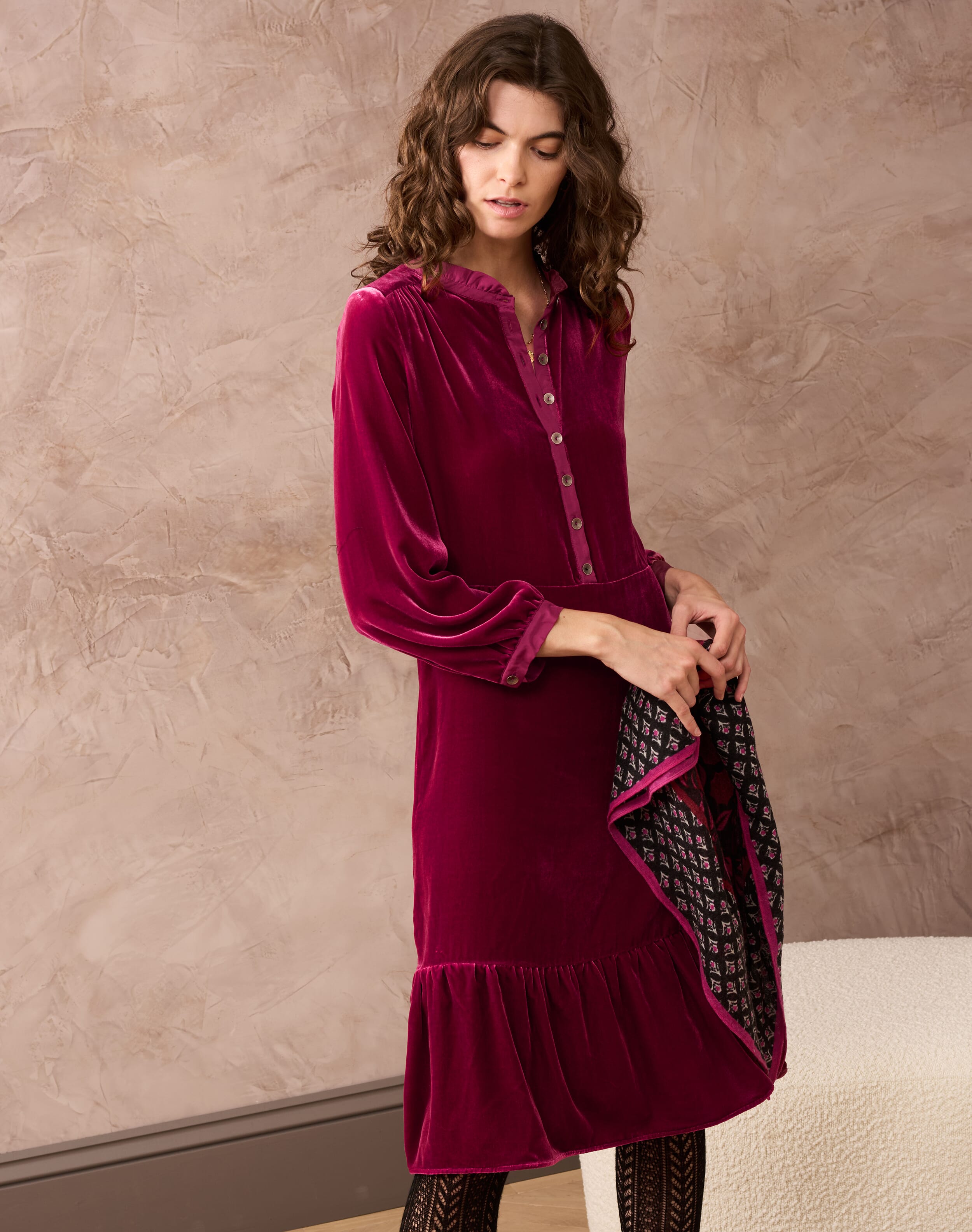 Silk Velvet Shirt Dress in Pink | Women's Dresses | Brora Sale