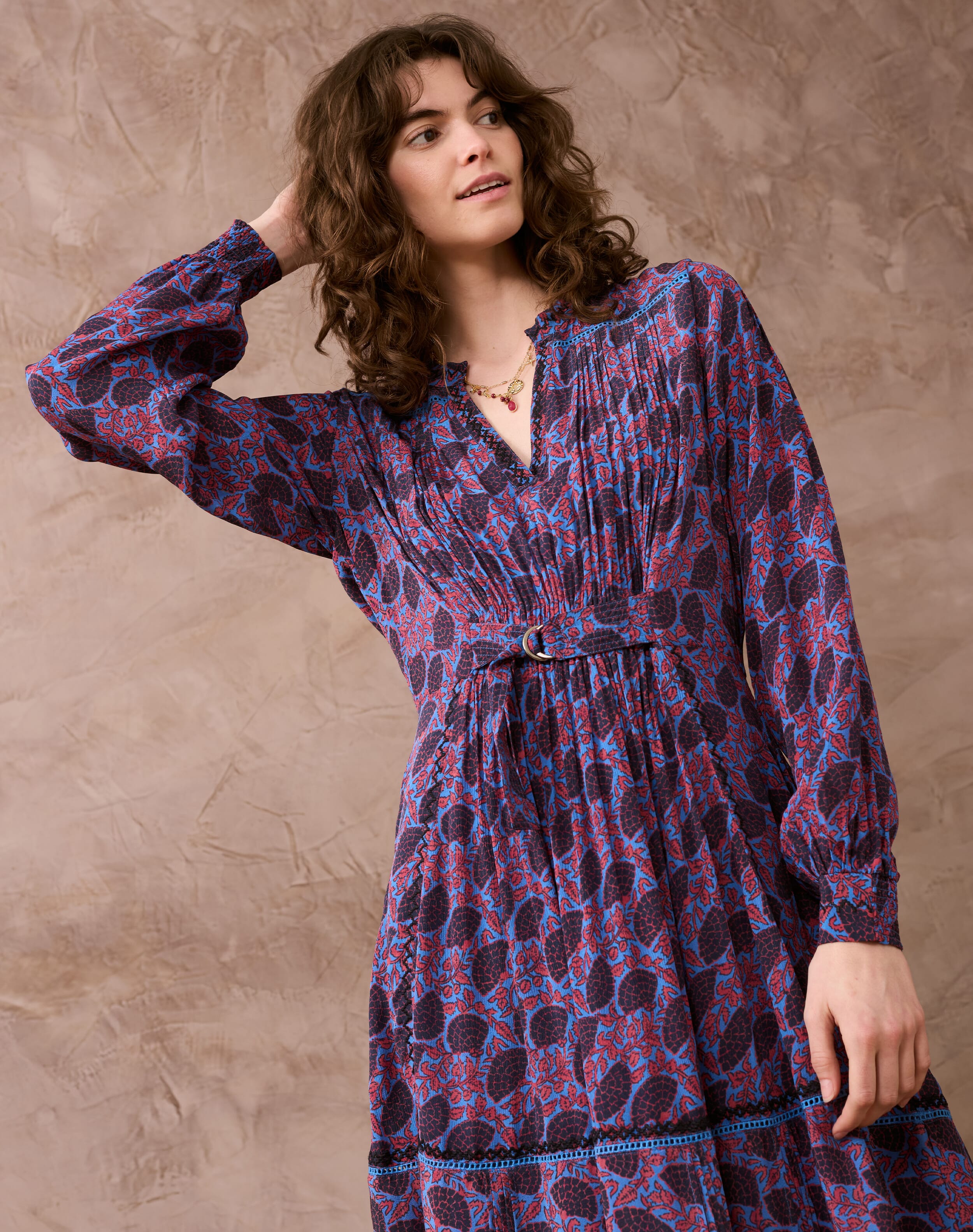 China Blue Floral Fan Print Dress | Women's Dresses | Brora