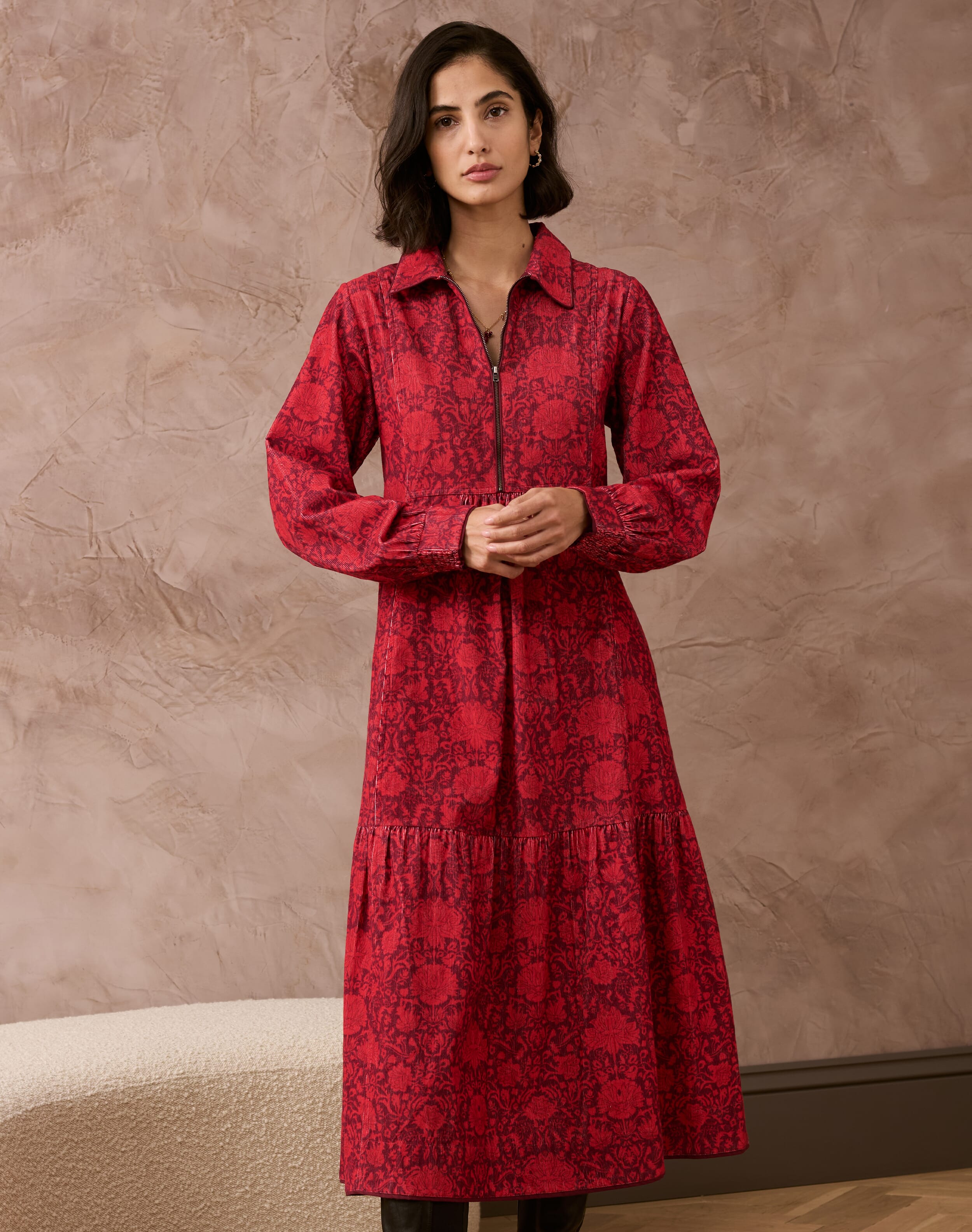 Women's Red Needlecord Botanical Zip Up Dress | Brora Sale