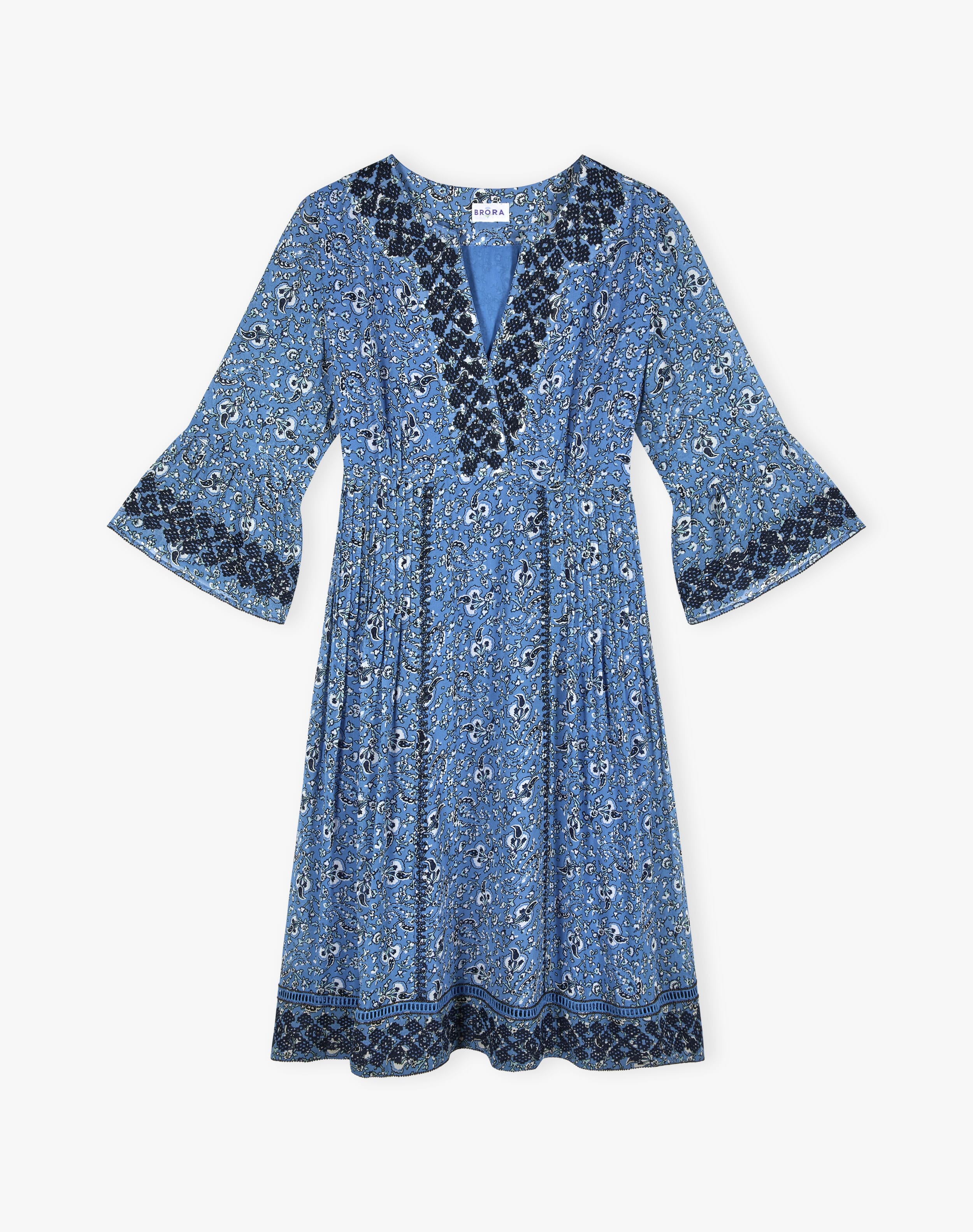 Embroidered Silk Dress in Lapis | Women's Dresses | Brora