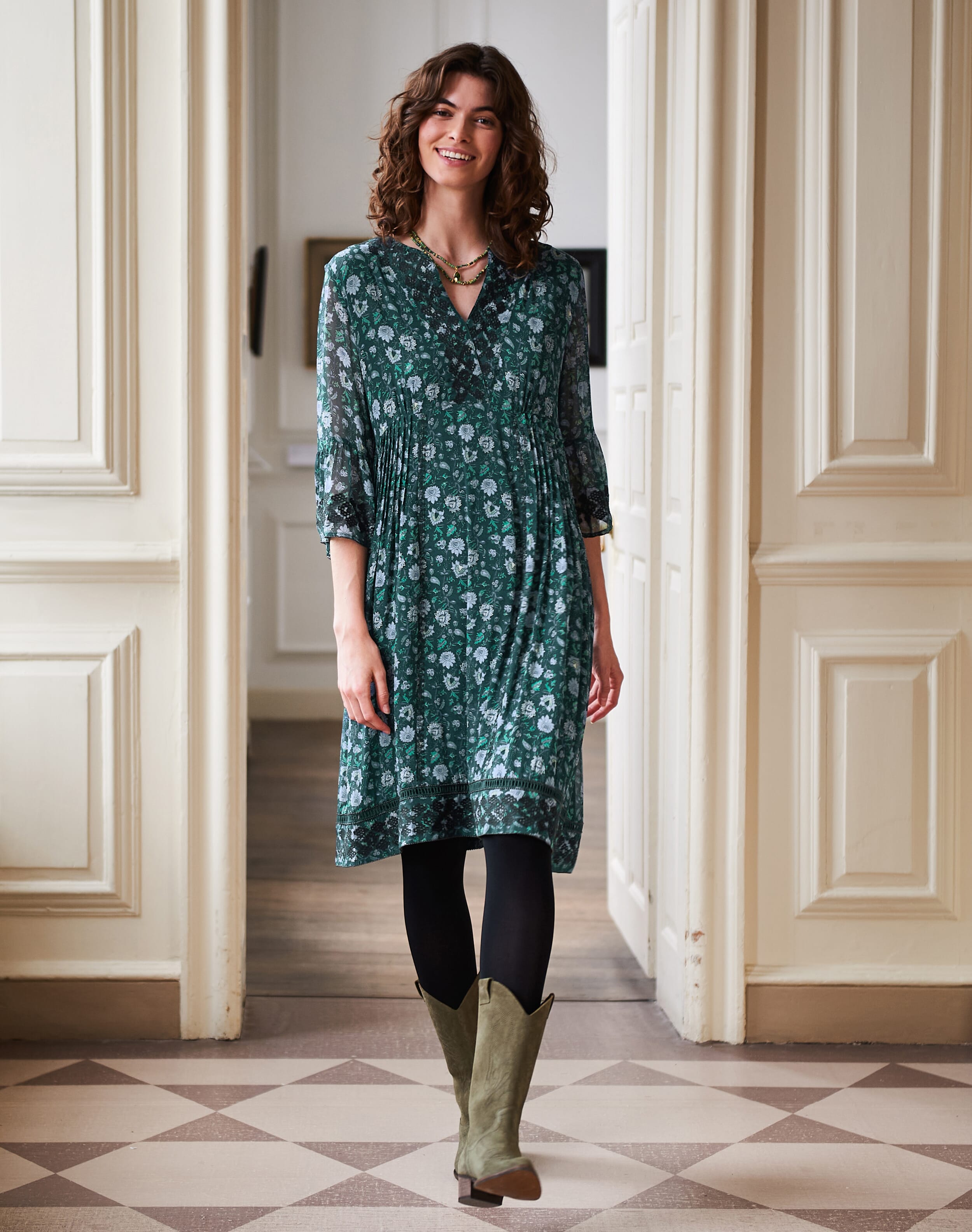 Green Embroidered Silk Dress | Women's Dresses | Brora