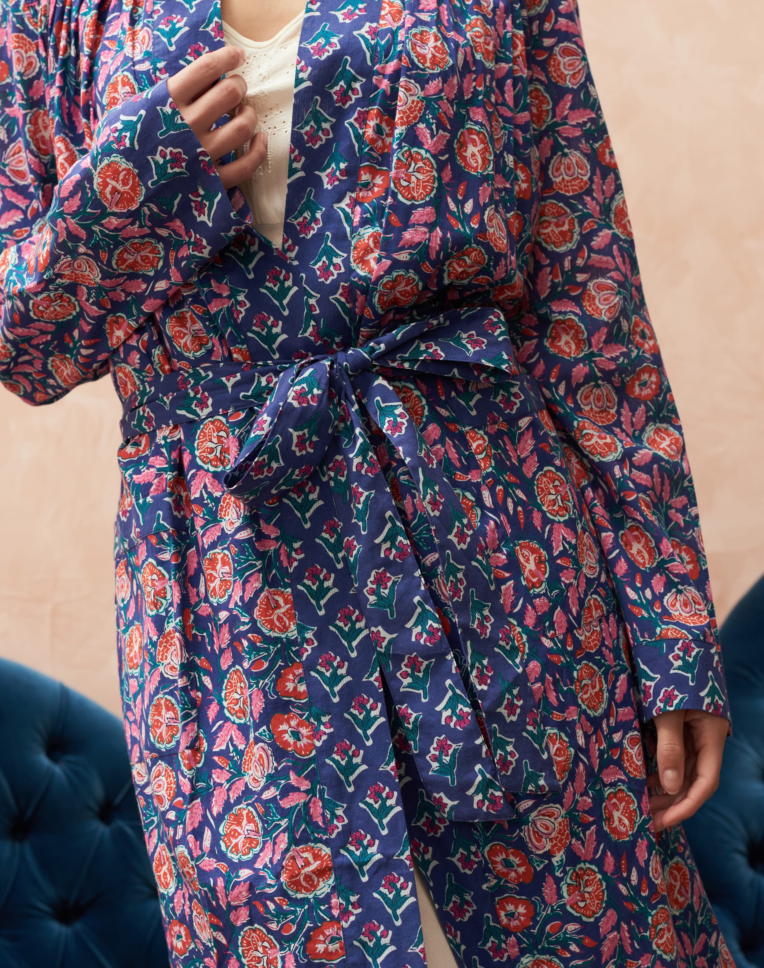 Organic Cotton Patchwork Dressing Gown in Violet & Fuchsia | Brora